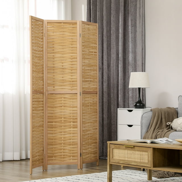 HOMCOM Bamboo Woven 3 Panel Room Divider, 5.5', Natural, Folding ...