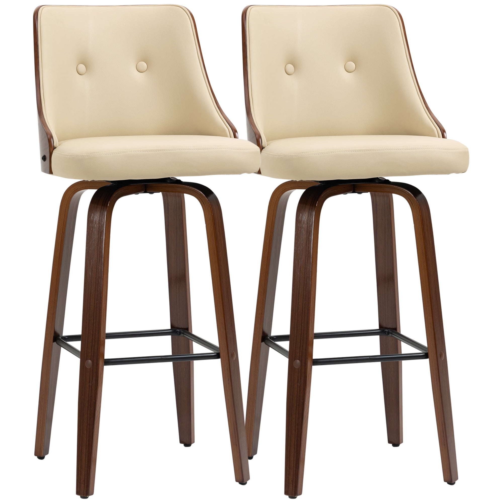 HOMCOM High Swivel Bar Stools Pair, Bar Height, Set of 2, Beige ...