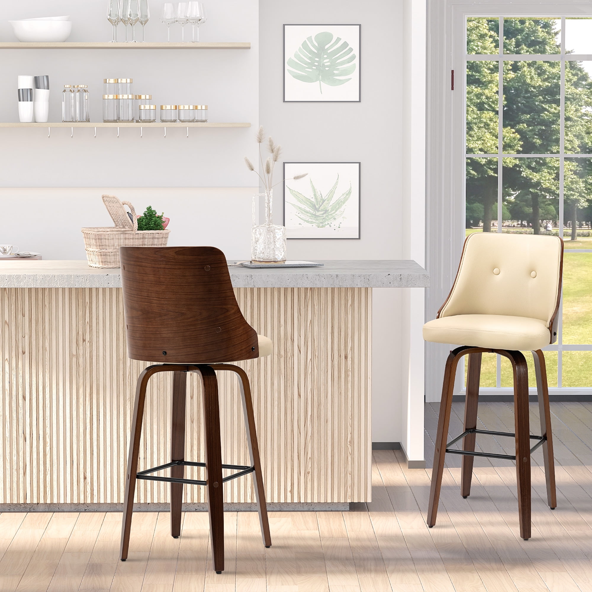 HOMCOM High Counter Bar Stools with Back, Set of 4, Beige - Bar ...