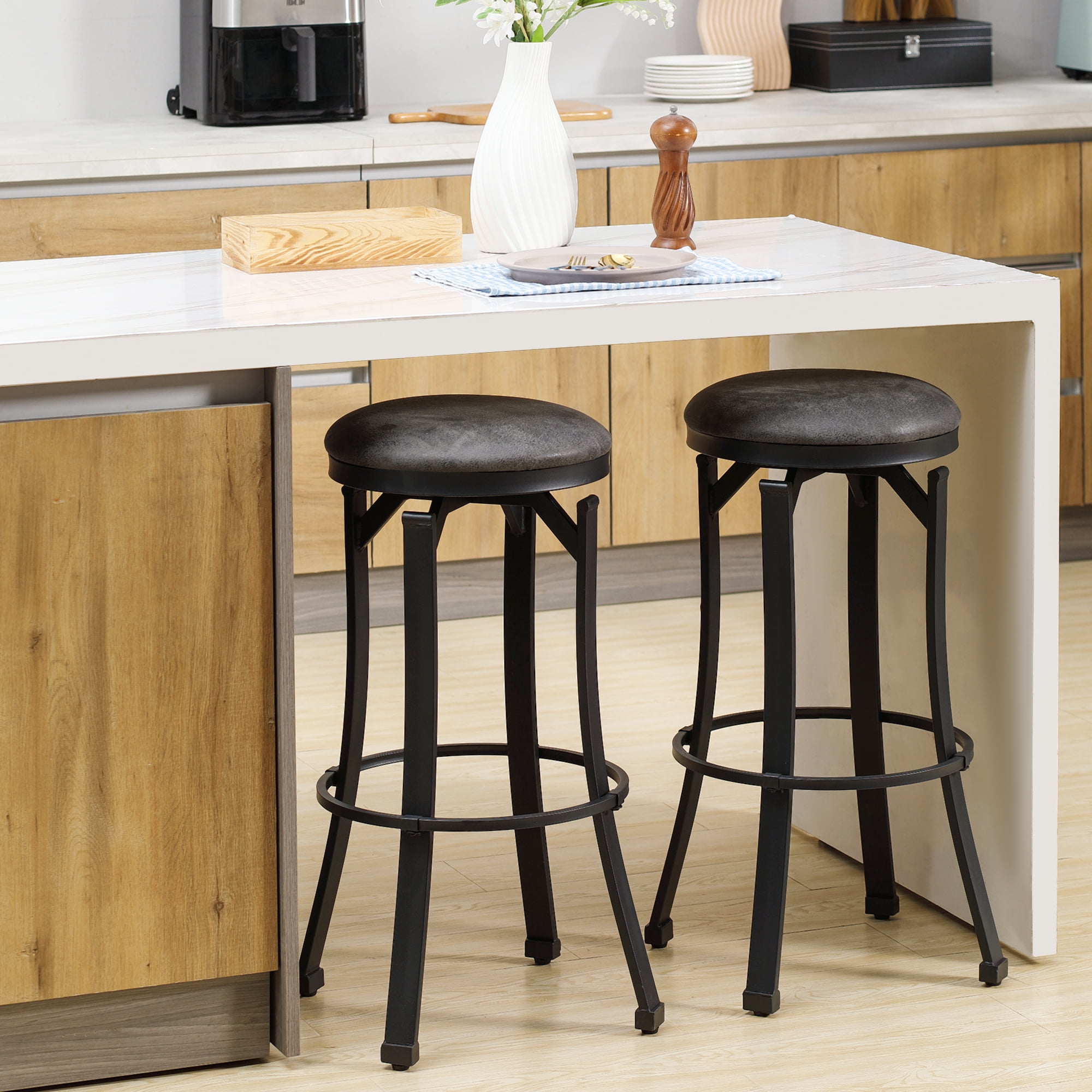 HOMCOM Set of 2 Bar Stools, 29 Inch, Microfiber Cloth, Steel Legs ...