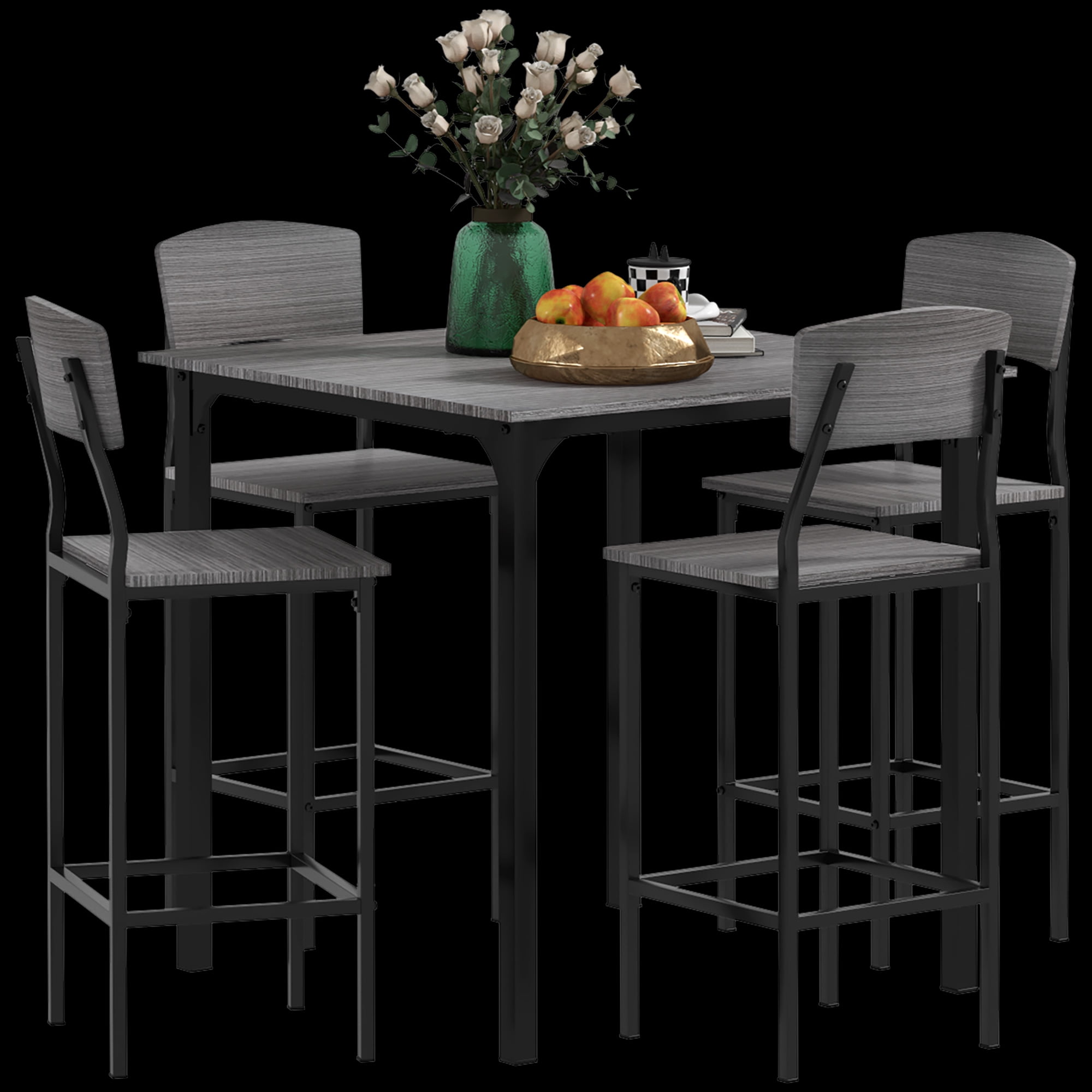 HOMCOM Bar Table Set for 4, Industrial Dining Table and Chairs Small ...