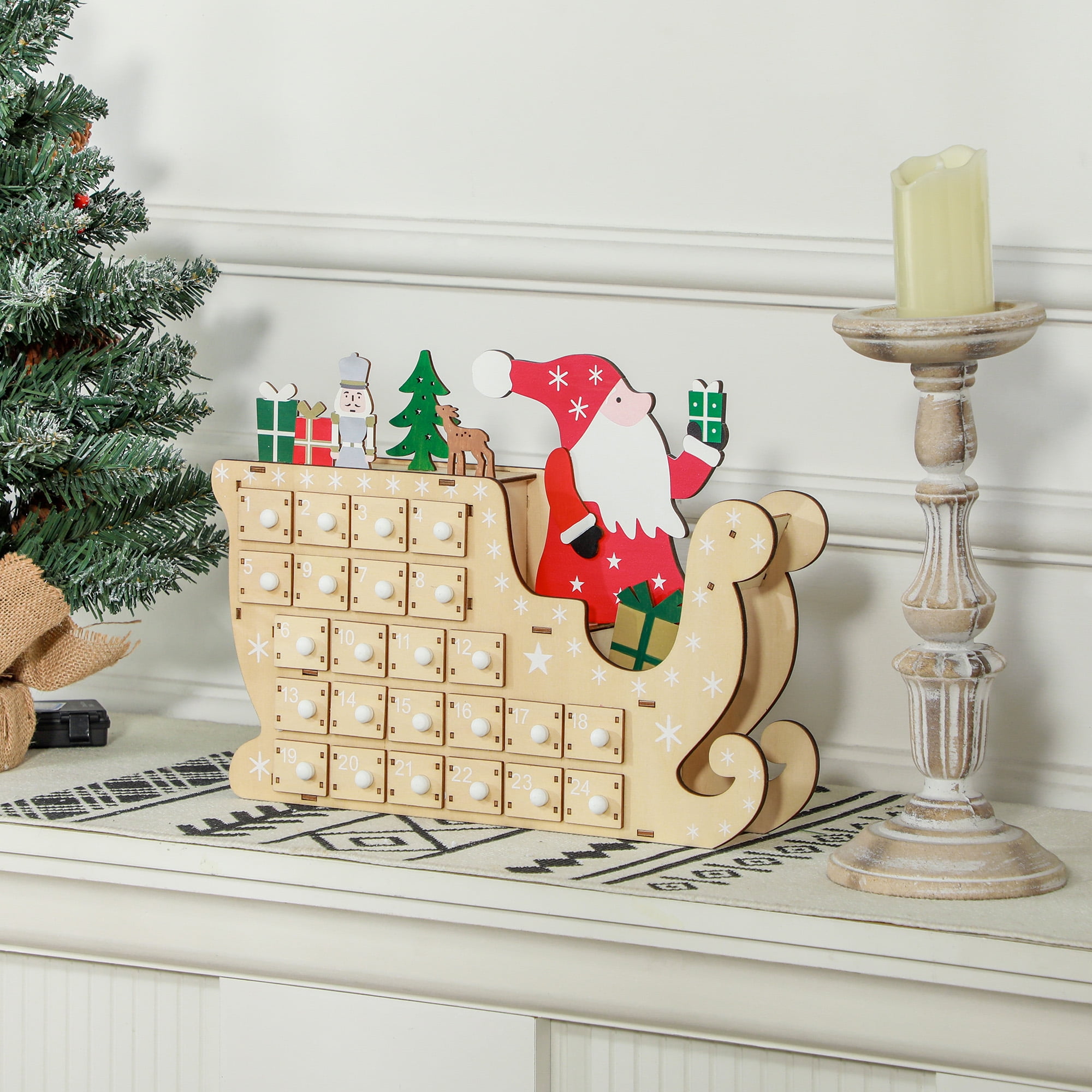 HOMCOM, Christmas Advent Calendar, 24 Drawers, Santa Sleigh Design ...