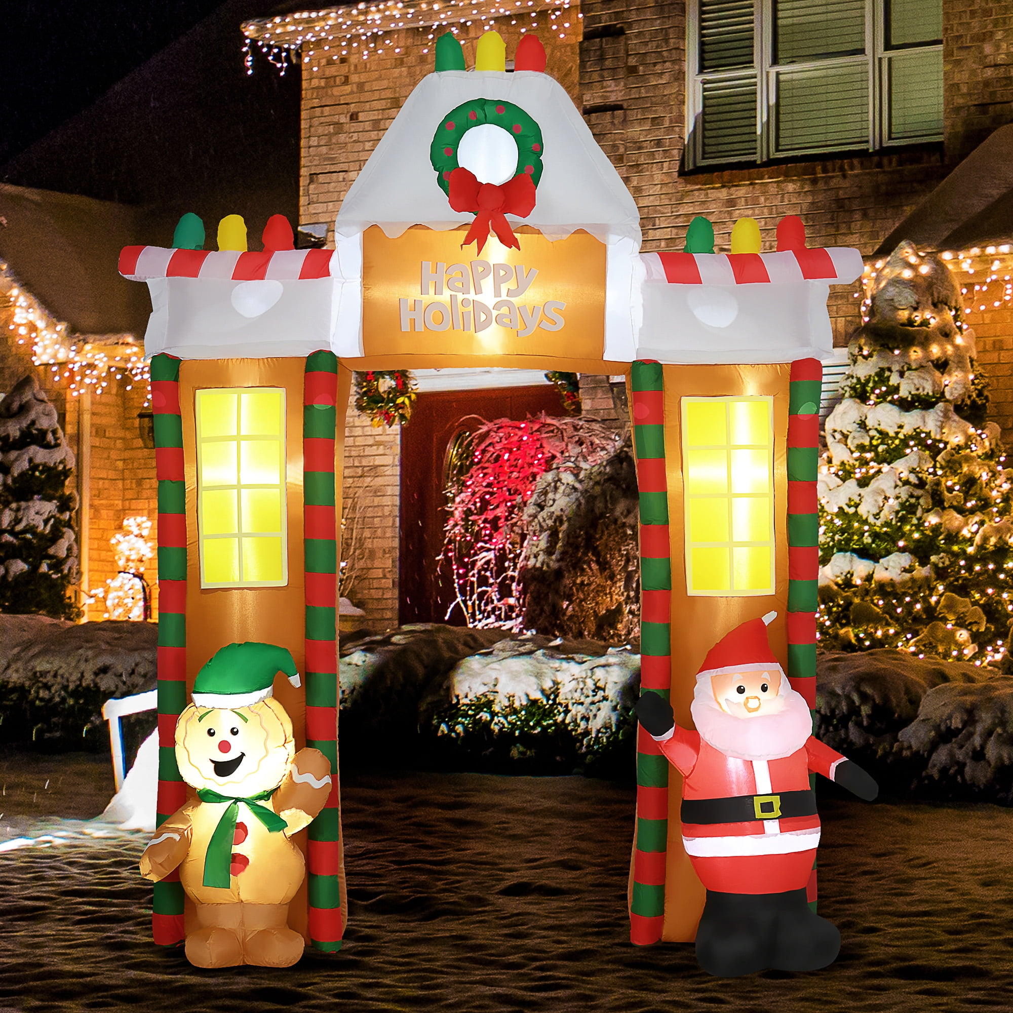HOMCOM XMAS Blow Up Outside Yard Air Lawn Arch with LED Lights for ...