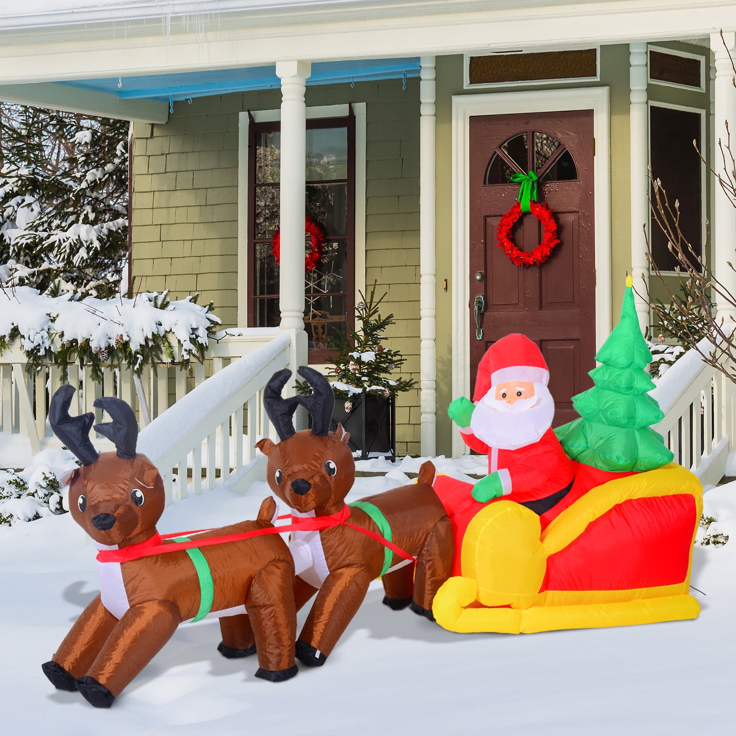 HOMCOM 7ft Long Christmas Inflatable Santa Claus on Sleigh with ...