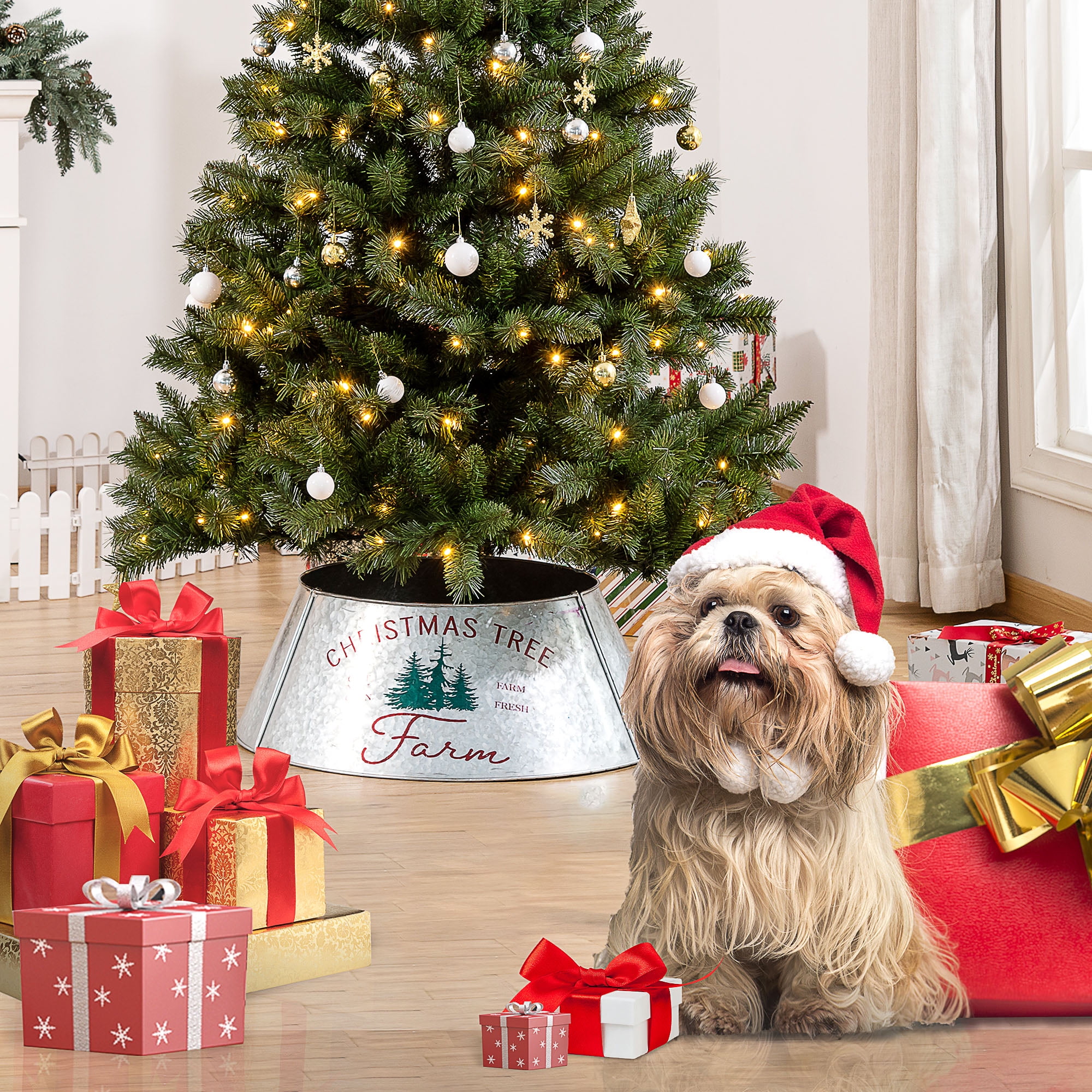 HOMCOM Steel Christmas Tree Collar, Metal Cover Base for Christmas Tree ...