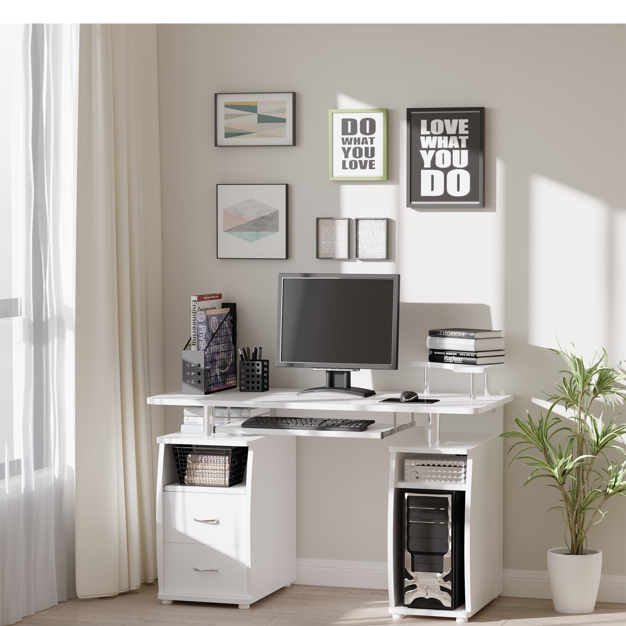 HOMCOM Small Space Large PC Desk, Home Office Workstation with Keyboard ...
