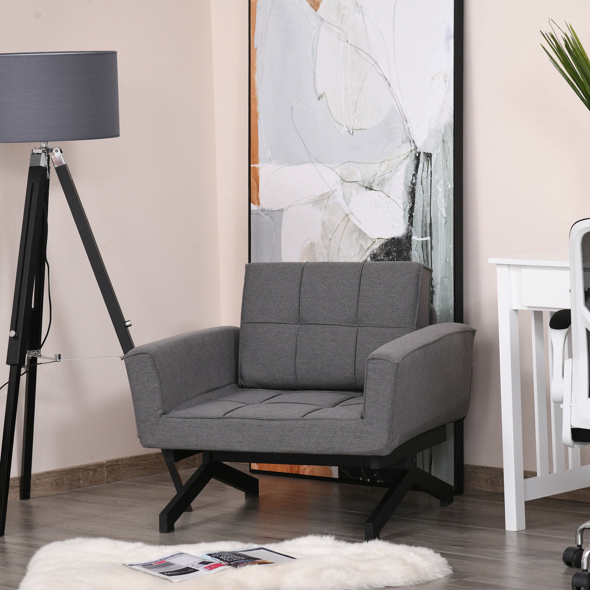 HOMCOM Convertible Accent Chair Single Sofa with Upholstered Fabric ...