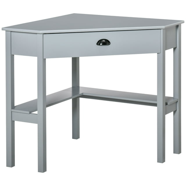 HOMCOM Corner Desk, Triangle Computer Desk with Drawer and Storage ...