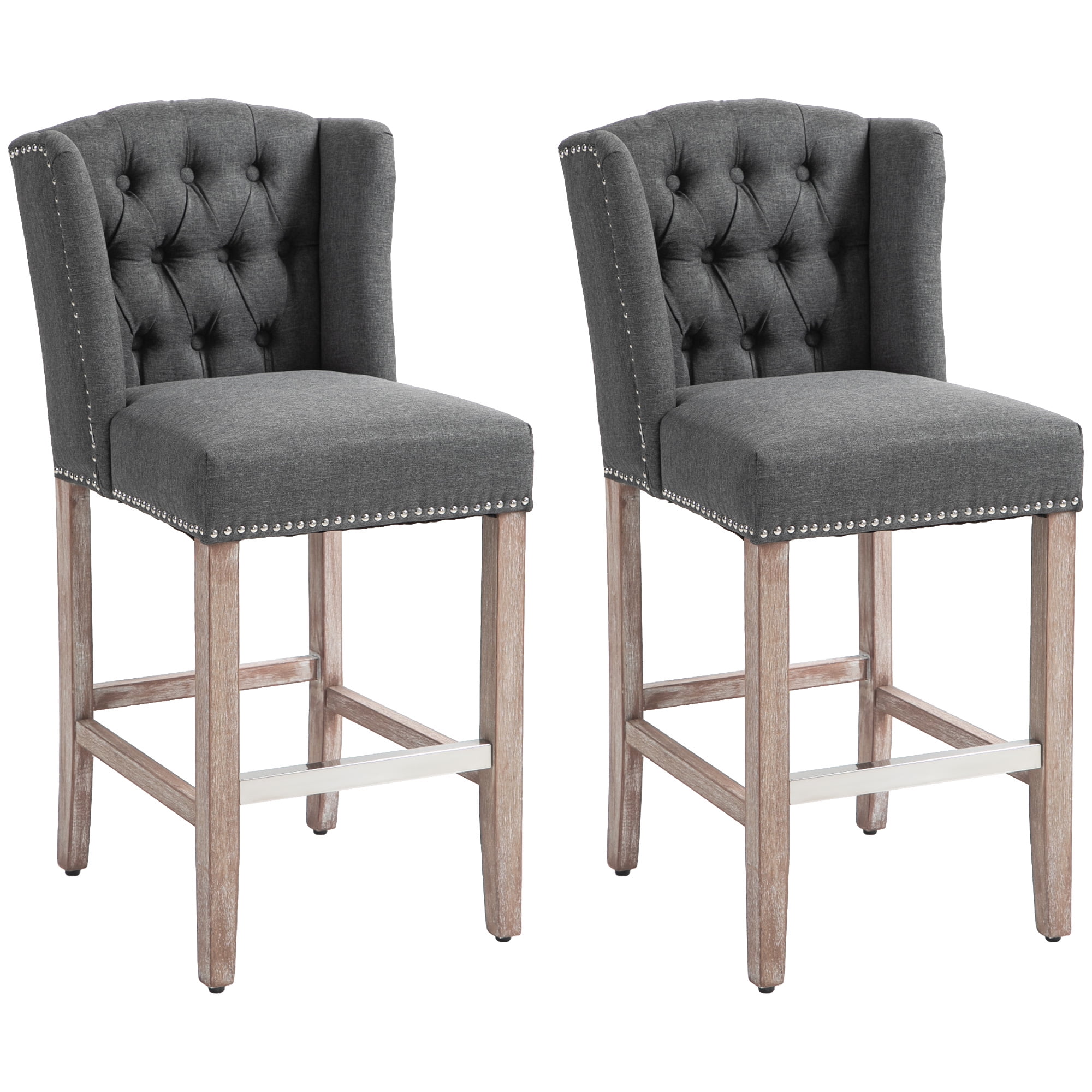 HOMCOM Counter Height Bar Stools Set of 2, 27" Seat Height Upholstered ...