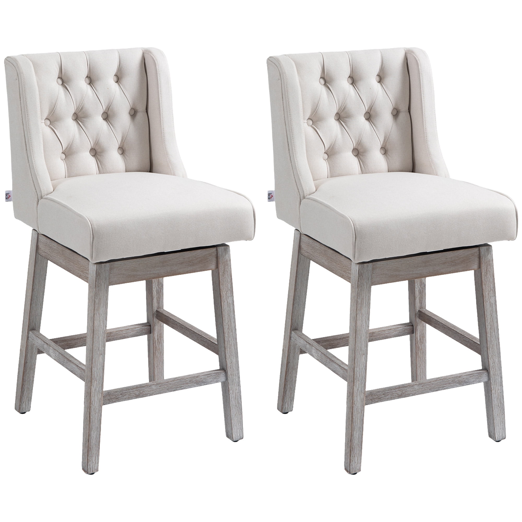 HOMCOM Counter Height Bar Stools Set of 2, 180 Swivel Barstools Beige ...