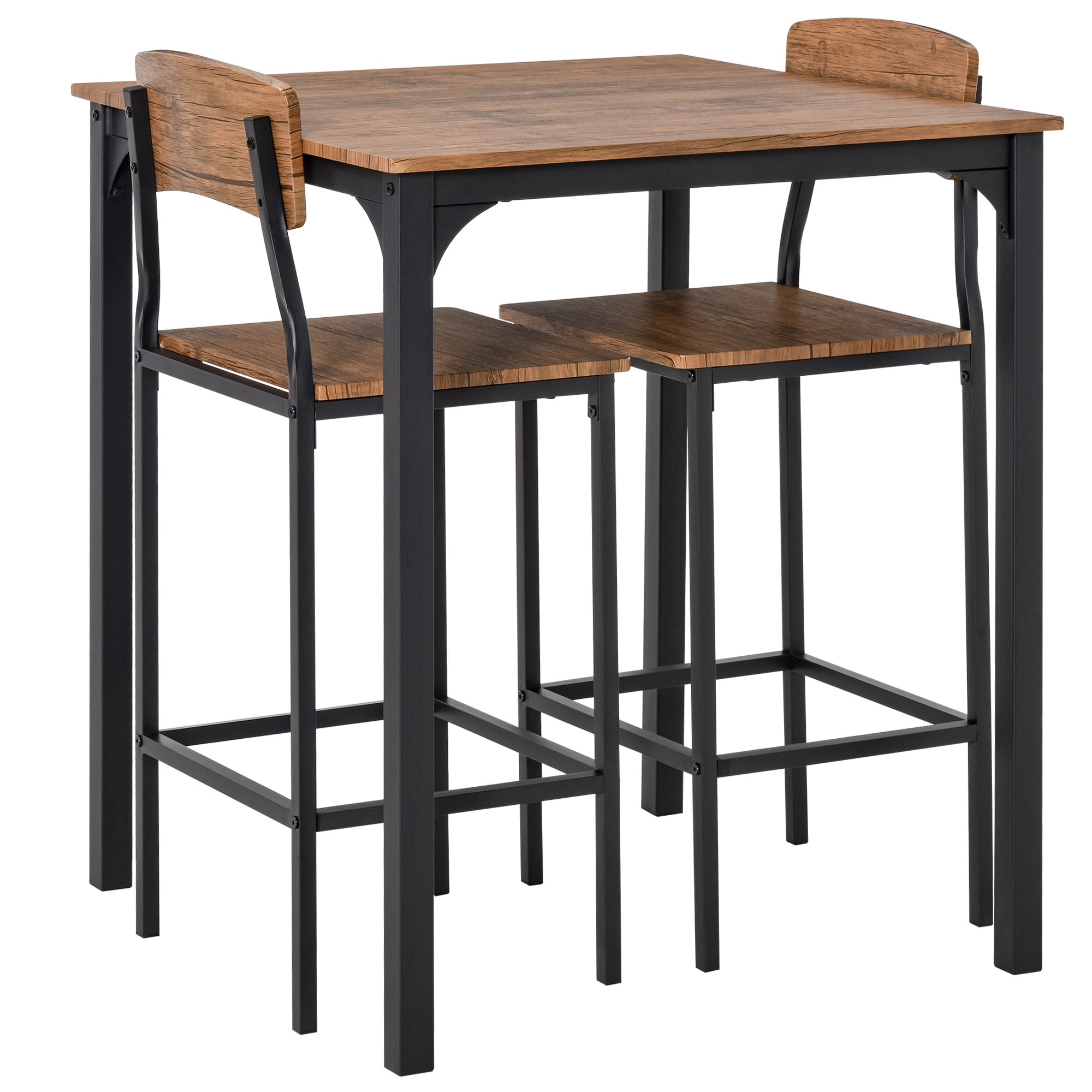 HOMCOM Counter Height Bar Table Set for 2, Square Kitchen Table, Black ...