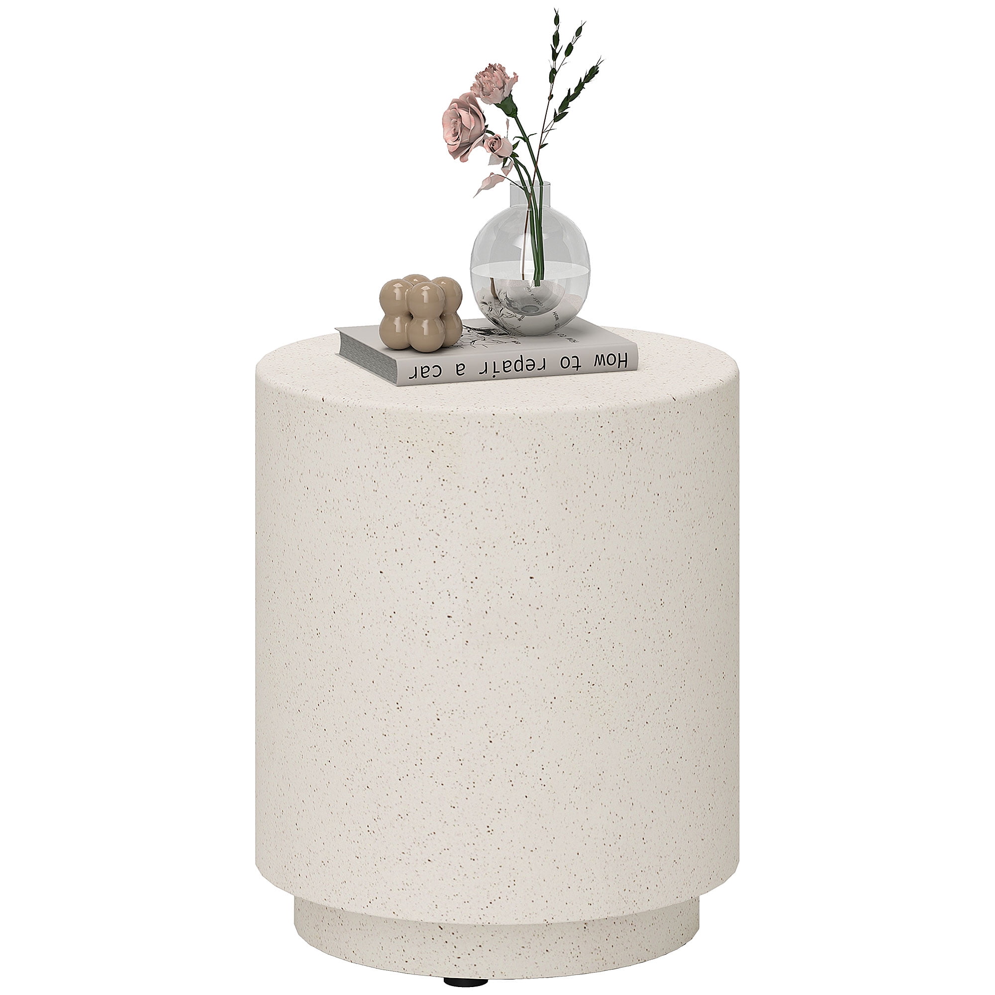 HOMCOM Cream White Round Side Table - 14.5" Terrazzo Accent Table ...