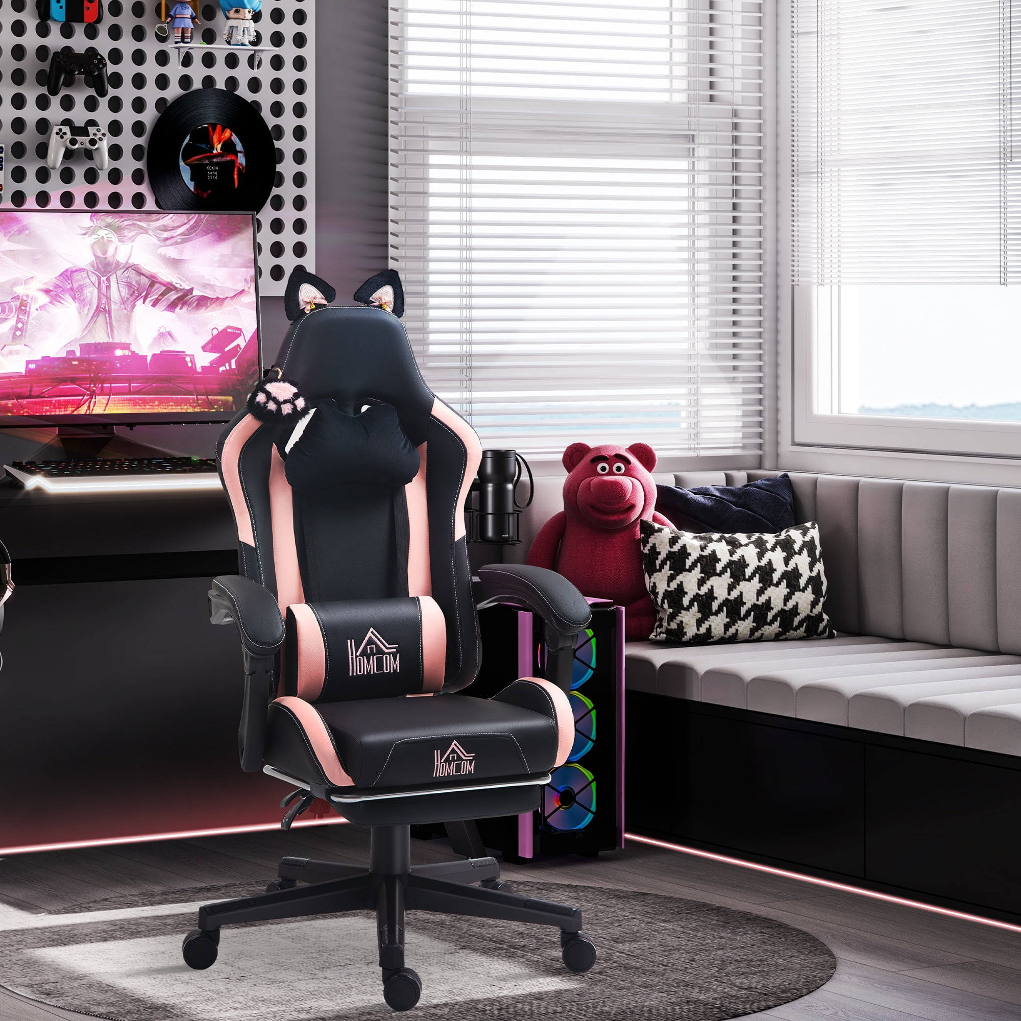 HOMCOM Cute Gaming Chair, Reclining Computer Chair with Footrest ...