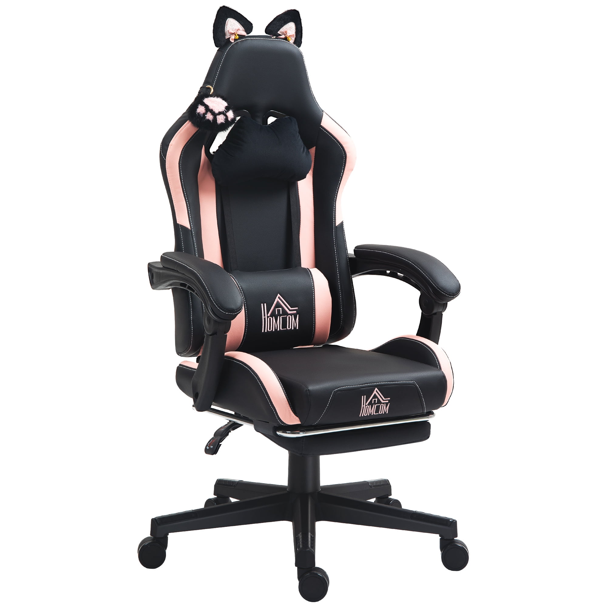 HOMCOM Cute Gaming Chair, Reclining Gamer Chair with Footrest, Black ...