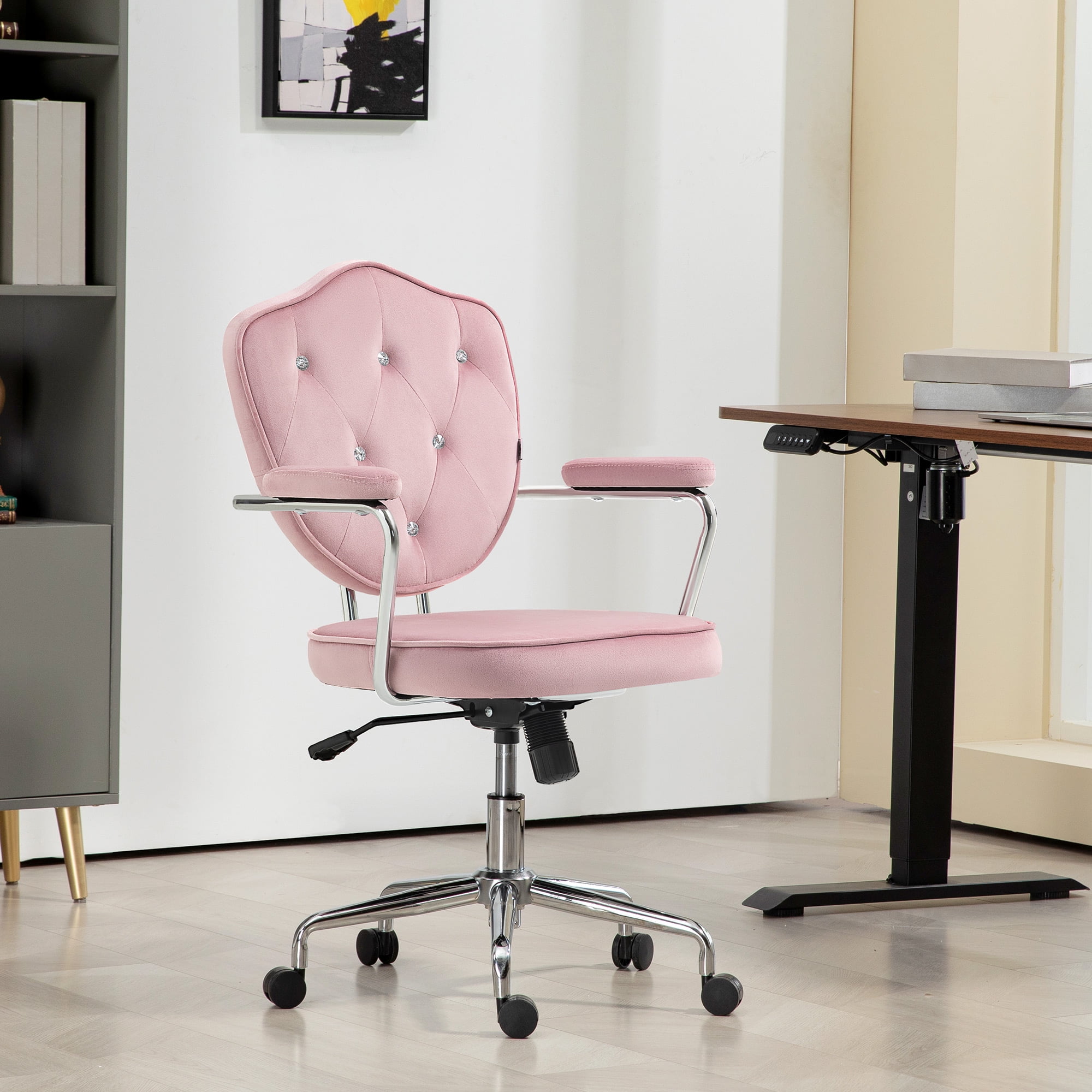 HOMCOM Cute Office Chair, Computer Vanity Chair with Button Tufted ...