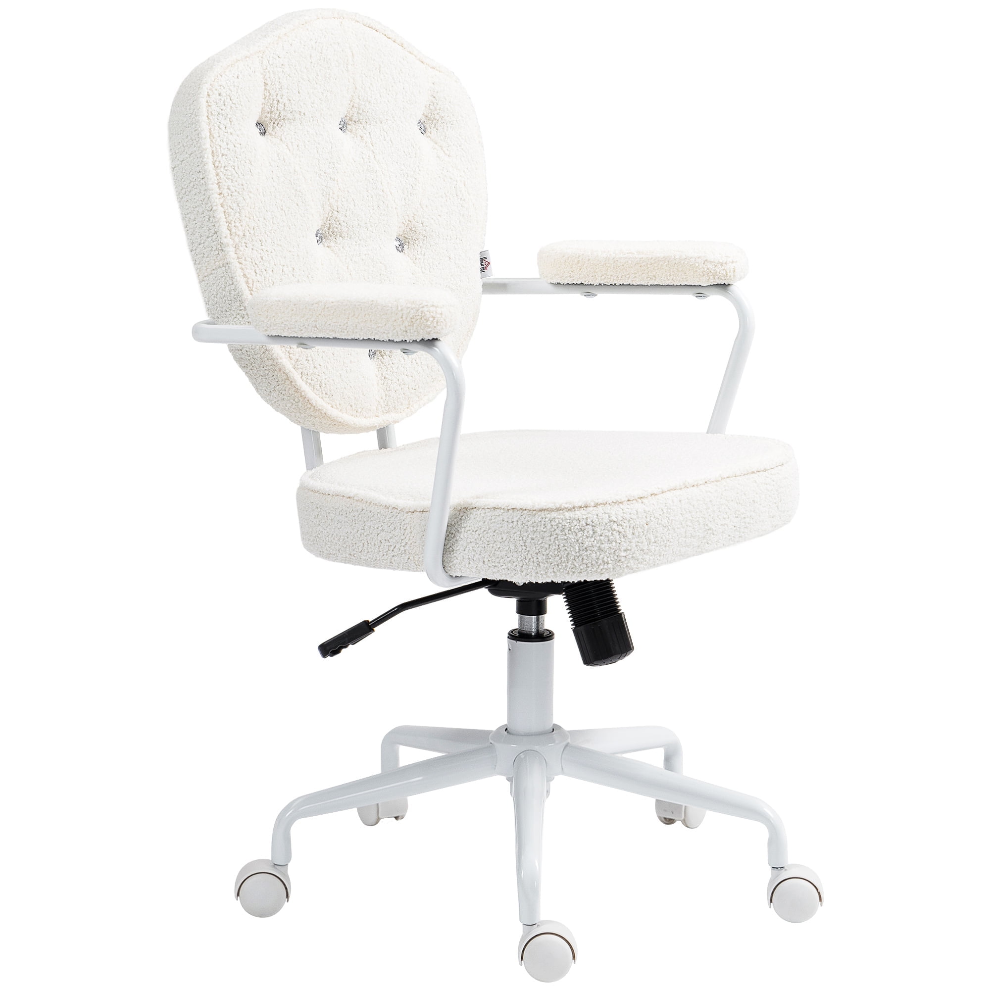 HOMCOM Cute Office Chair, Teddy Bear Fleece Vanity Chair, Cream White ...