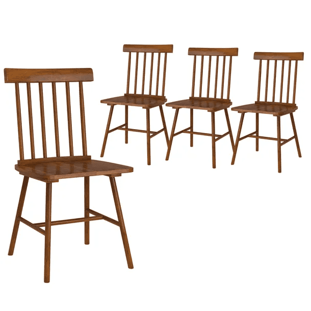 HOMCOM Dining Chairs Set of 4 Farmhouse Wood Kitchen Chairs with Rubber ...