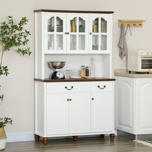 HOMCOM Large Wooden Pantry Furniture with Drawers and Antique Details ...