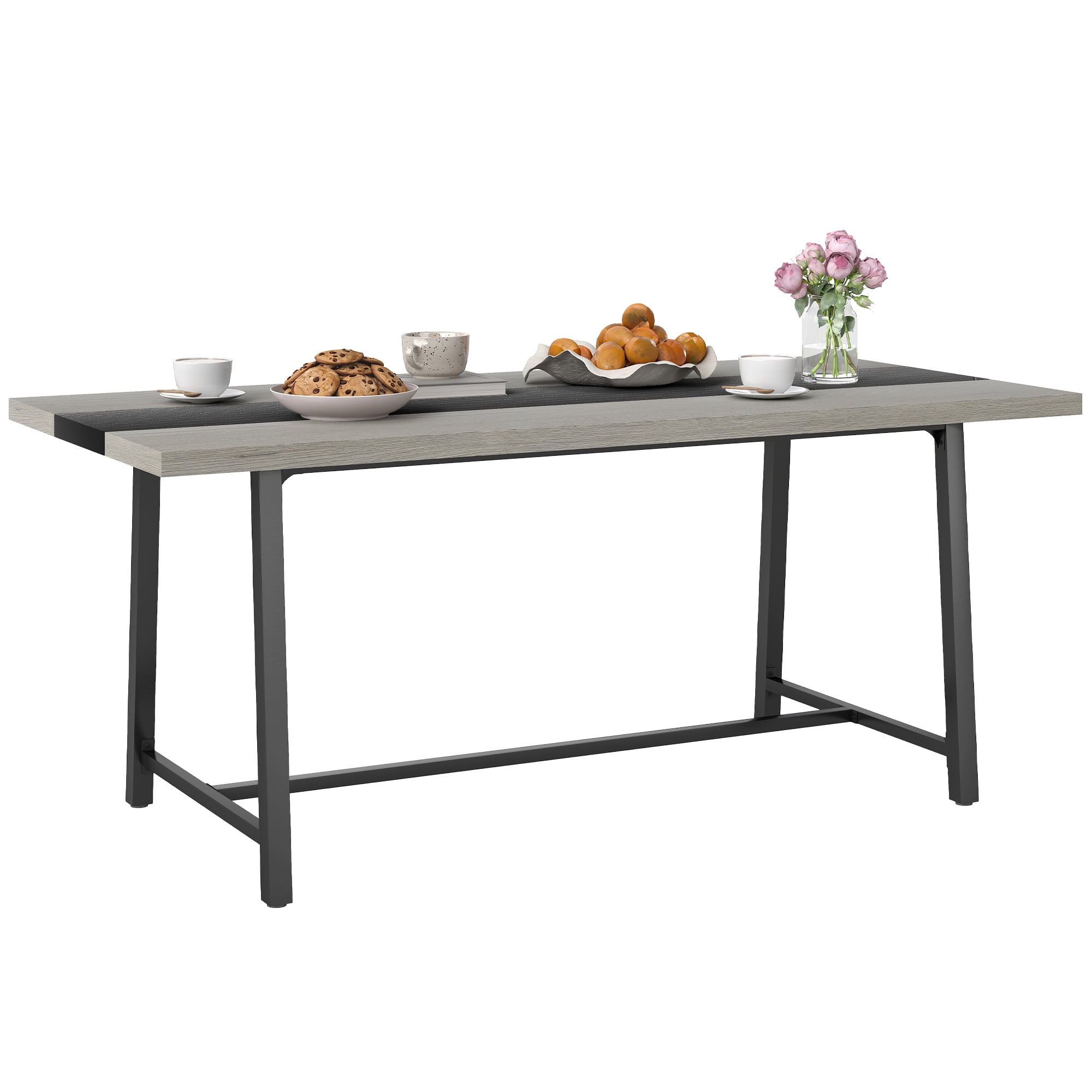 HOMCOM Dining Table for 8 People 70.9" Long Rectangular Kitchen Table Gray - Walmart.com