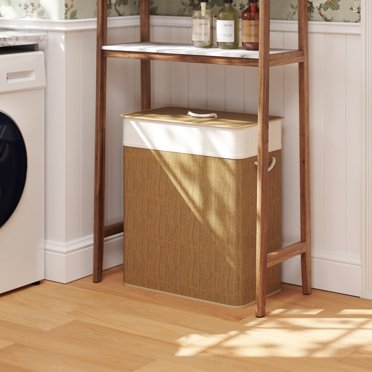 BirdRock Home Bamboo Double Laundry Hamper with Lid and Cloth Liner ...