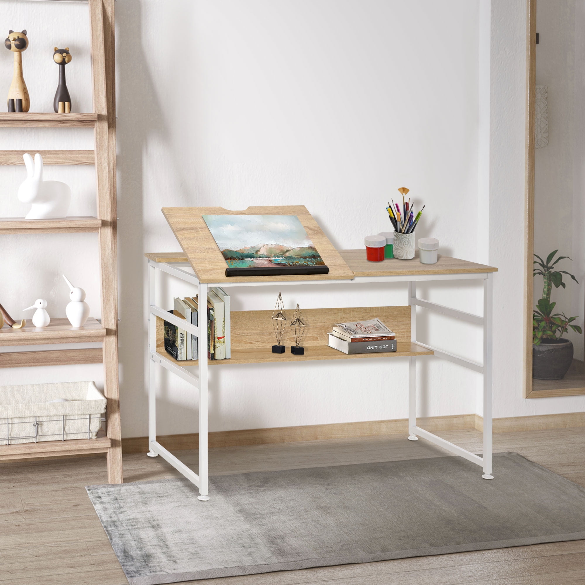 HOMCOM Drafting Table, Adjustable Drawing Desk, Multifunctional Writing ...