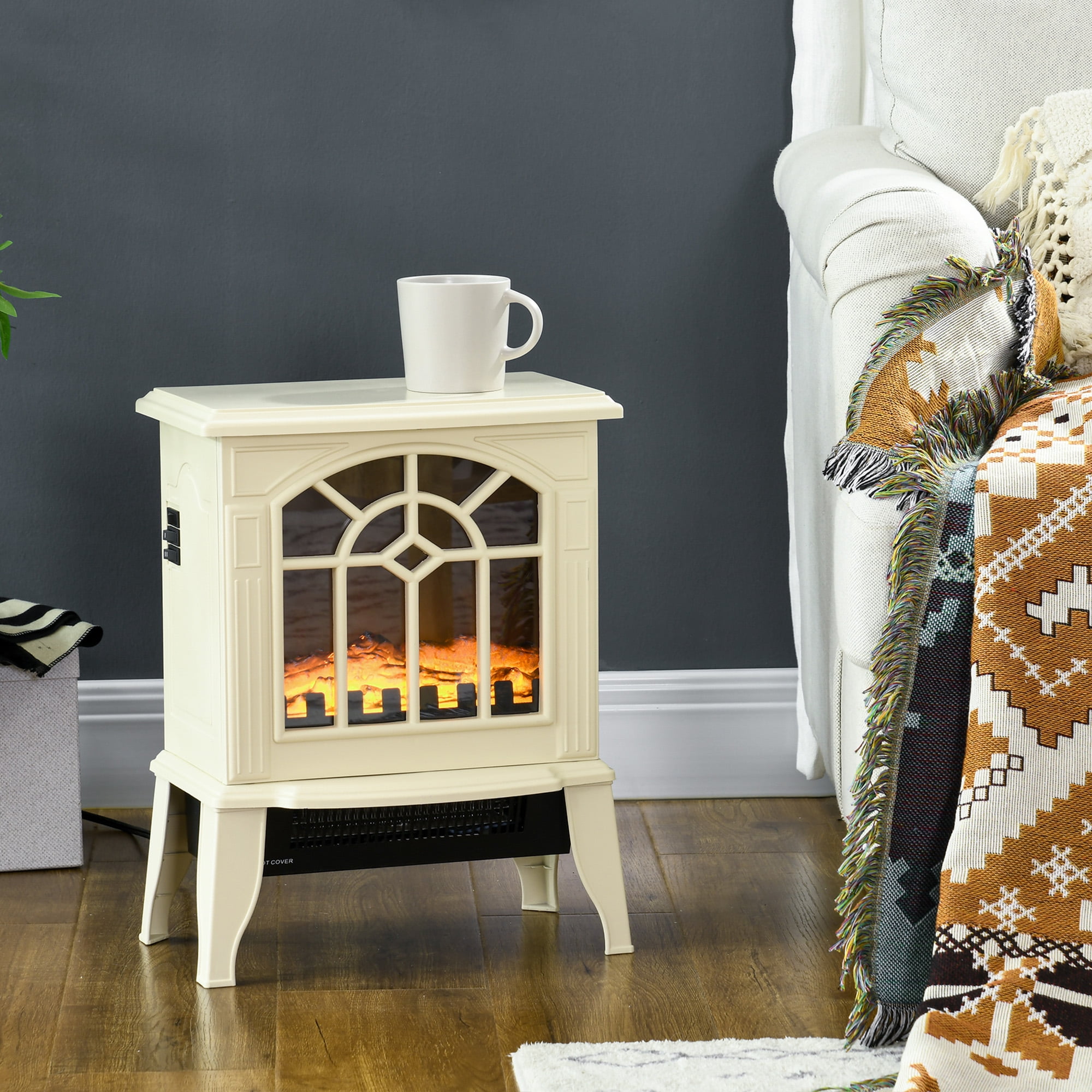 HOMCOM Mini Electric Fireplace Heater, Overheating Protection, 750W ...
