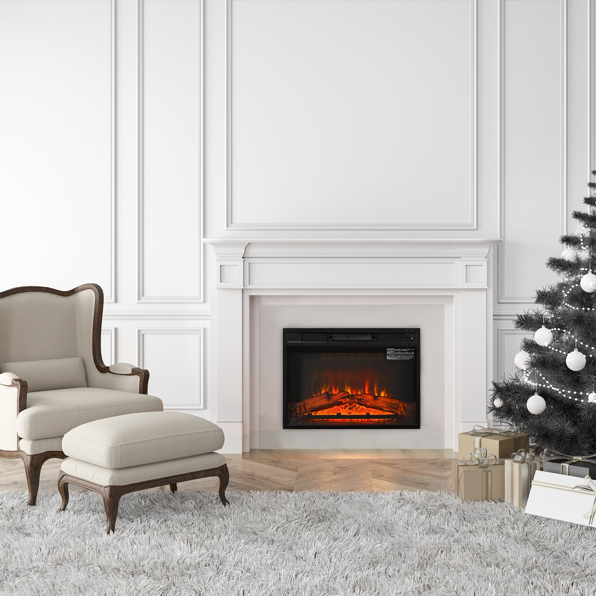 HOMCOM Electric Fireplace Insert for Wood Cabinets with Realistic Flame ...
