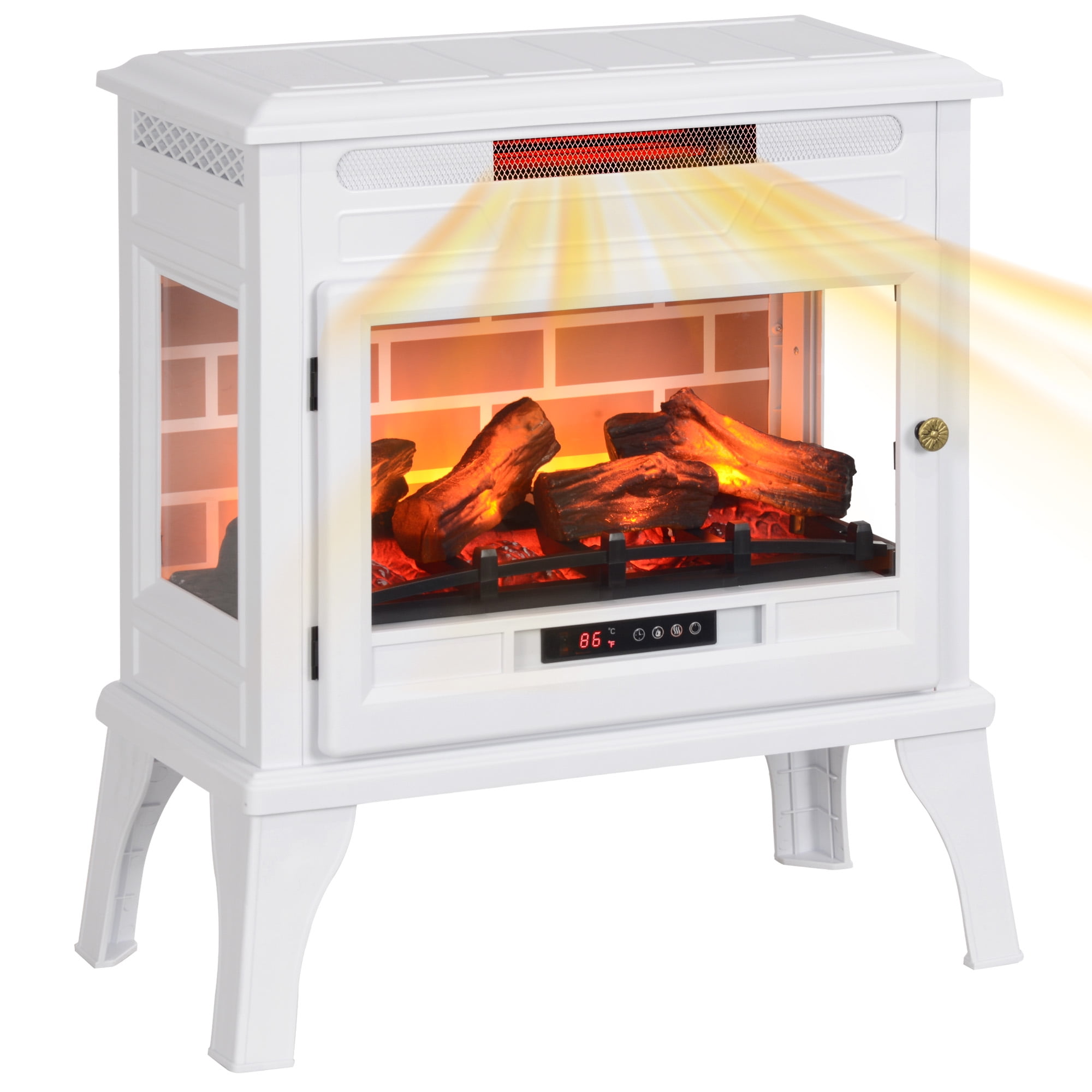 HOMCOM Electric Fireplace Stove, 24" Freestanding Electric Fireplace ...