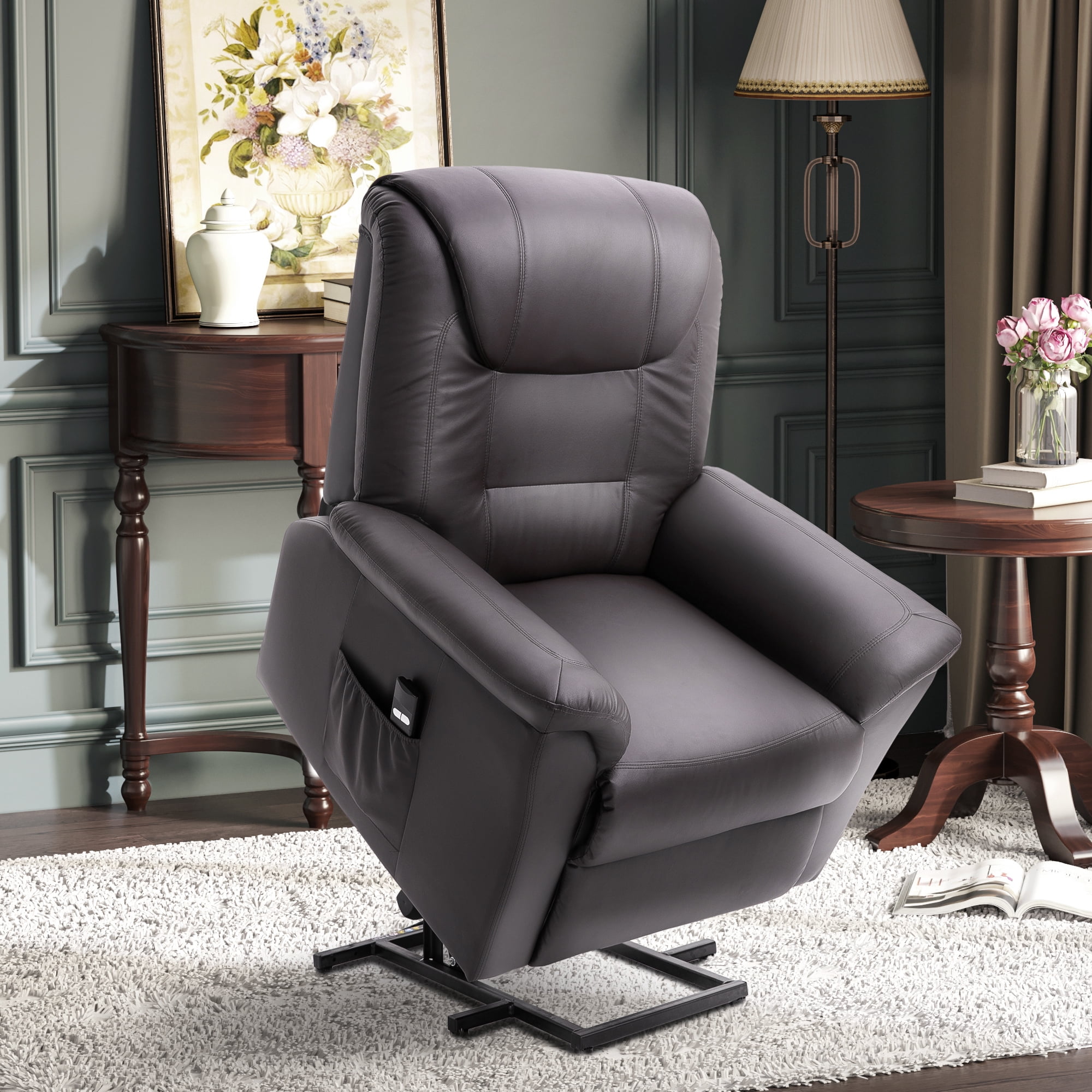 HOMCOM Motorized Lift Chair for Seniors, PU Leather Recliner, Remote ...