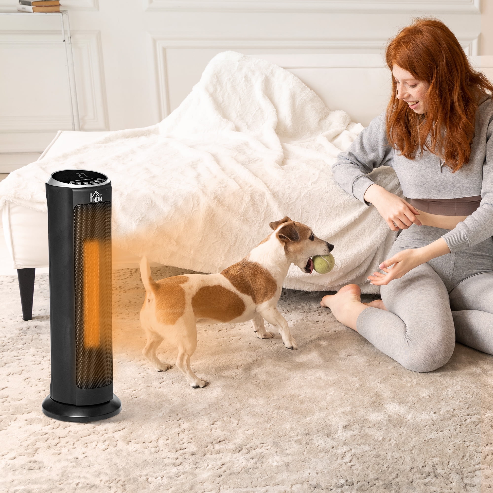 HOMCOM Electric Tower Heater w/ Remote Control, 12H Timer & Oscillation ...