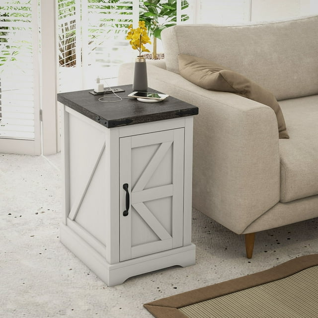 HOMCOM End Table with Charging Station and USB Ports, Farmhouse Side ...