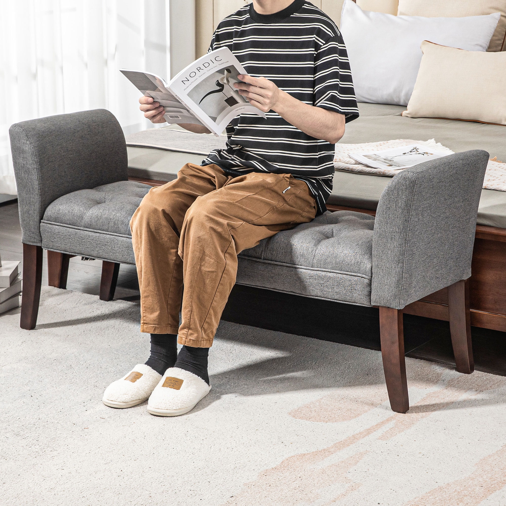 HOMCOM End of Bed Bench with Button Tufted Design, Dark Gray - Walmart.com