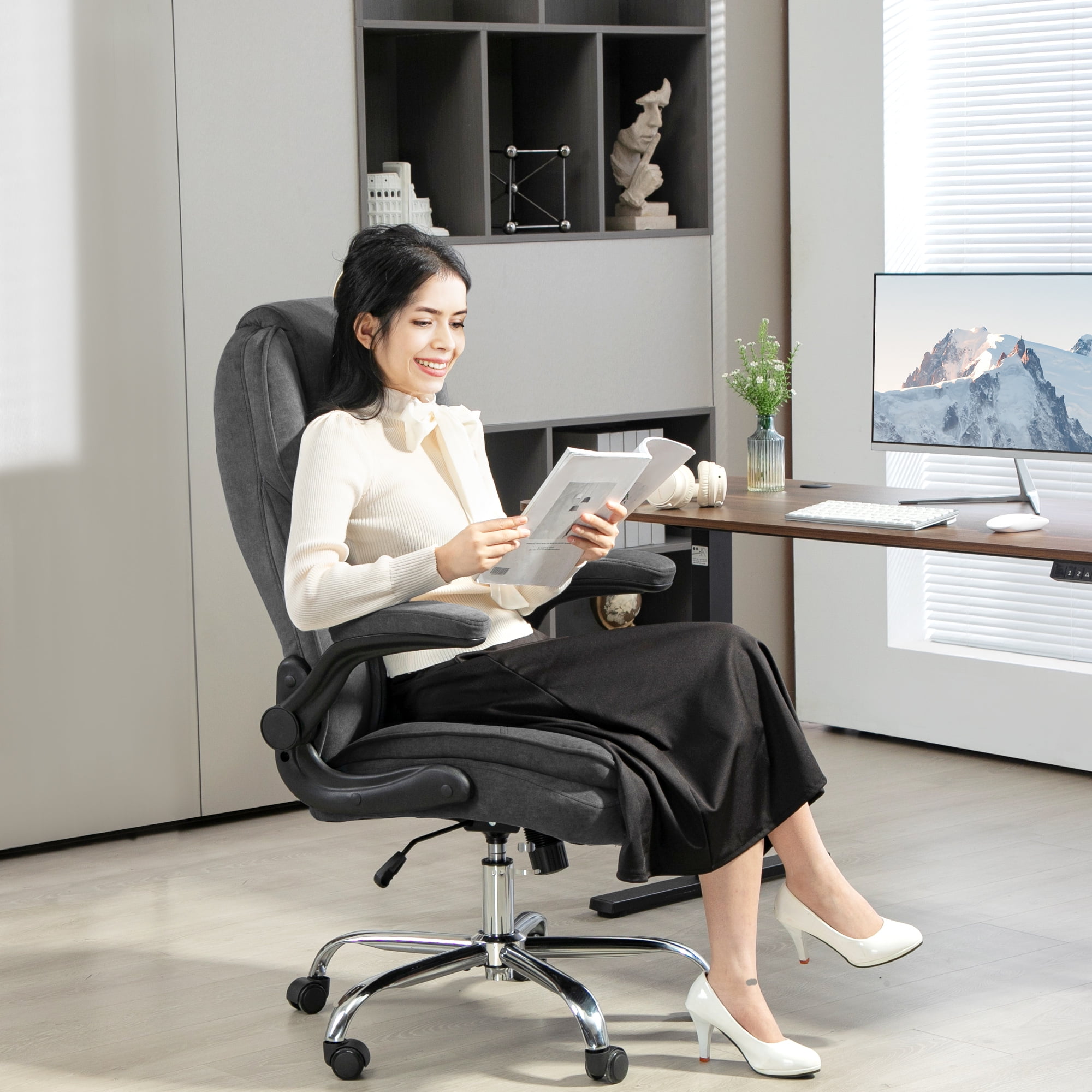 HOMCOM Executive Office Chair, Fabric Comfy Computer Desk Chair with ...