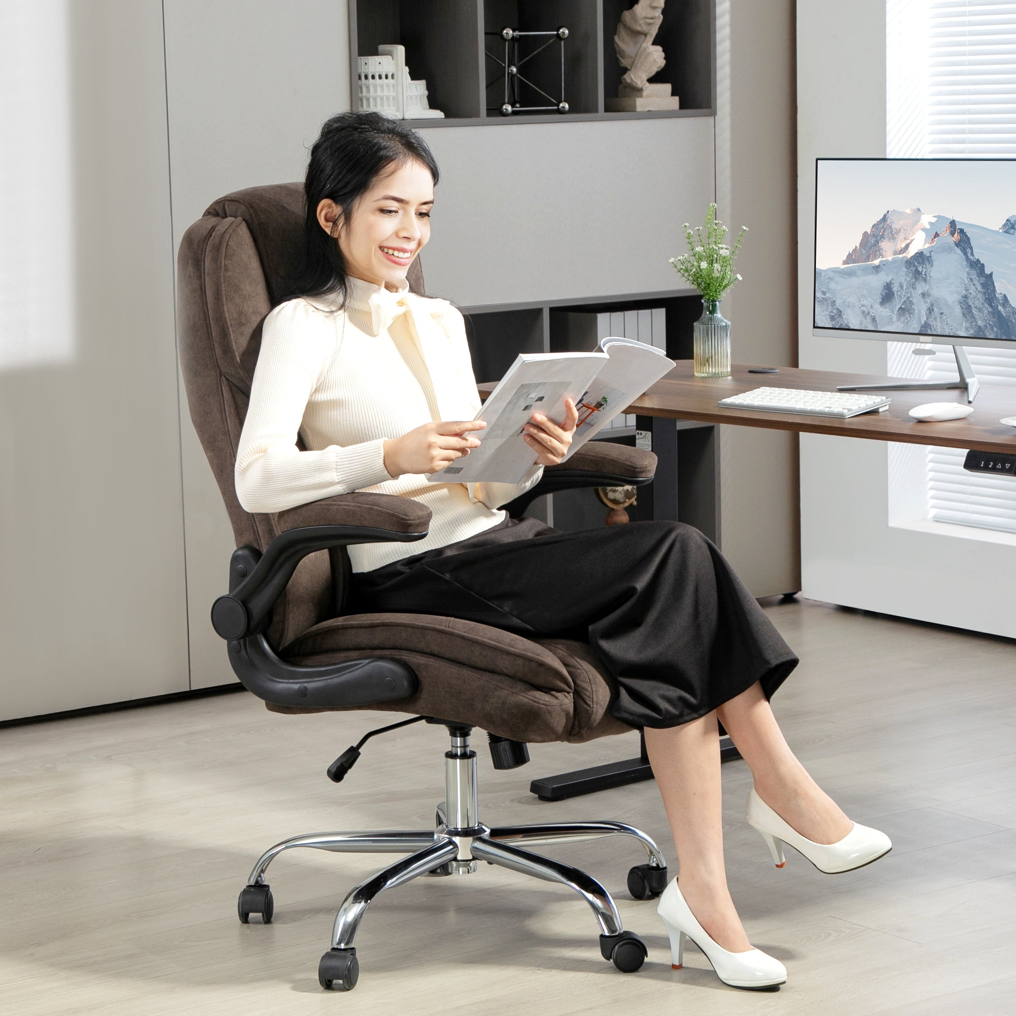 HOMCOM Executive Office Chair, Fabric Comfy Computer Desk Chair with ...