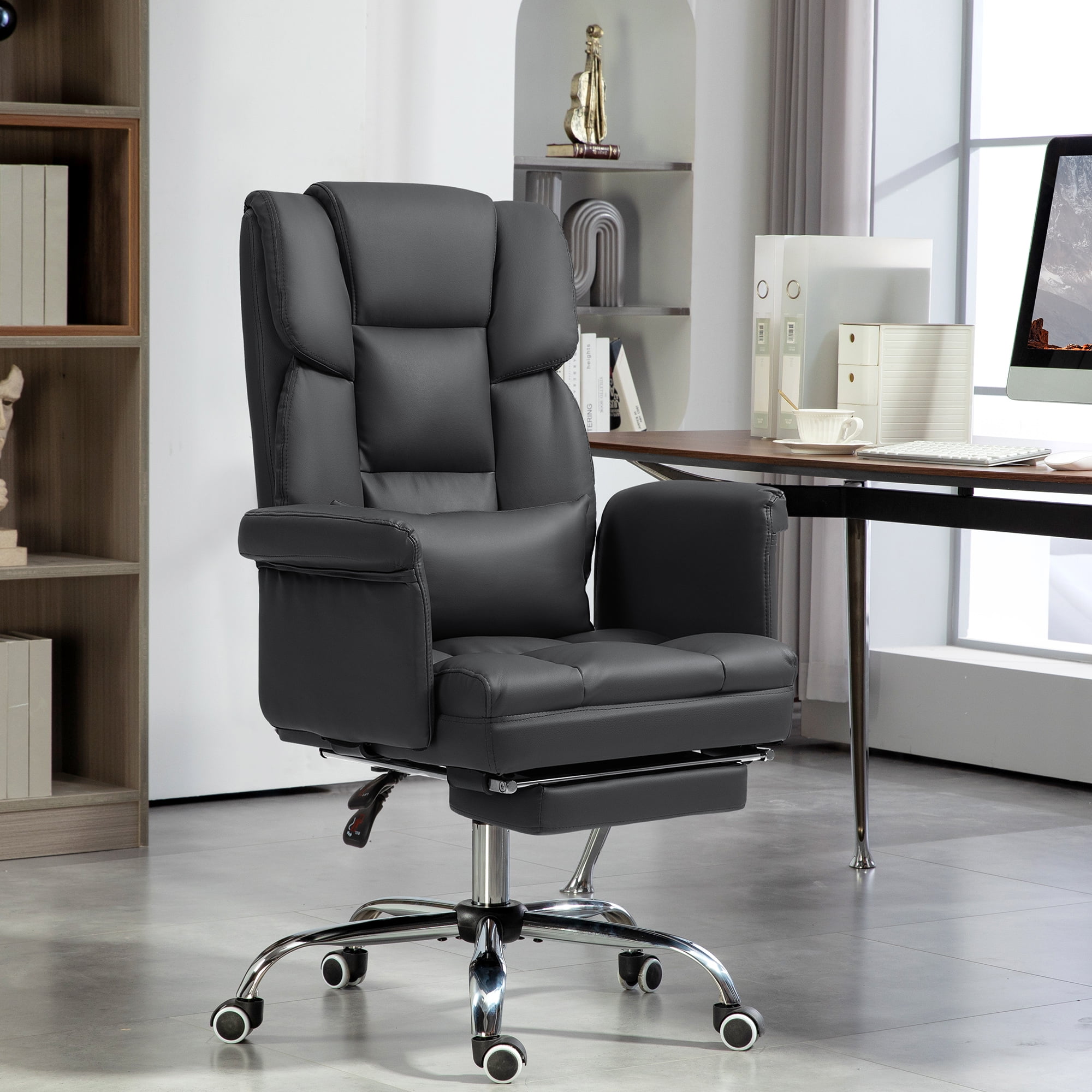 HOMCOM Executive Office Chair with Footrest and Lumbar Support, PU ...