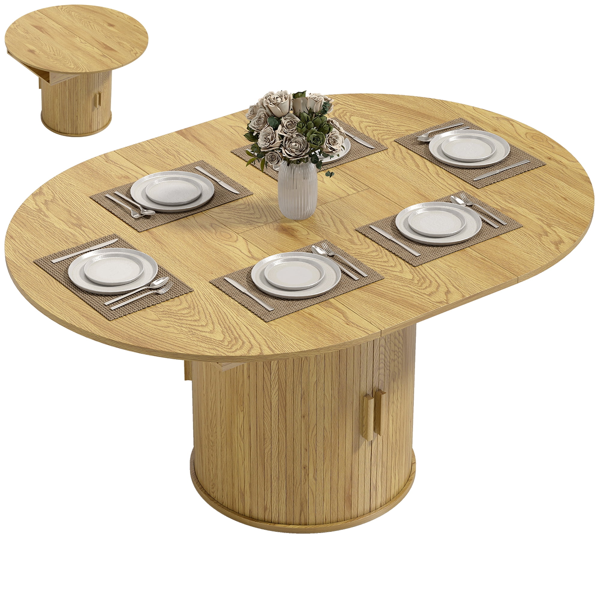 HOMCOM Extendable Dining Table for 6, 60 Inch Farmhouse Oval Kitchen ...