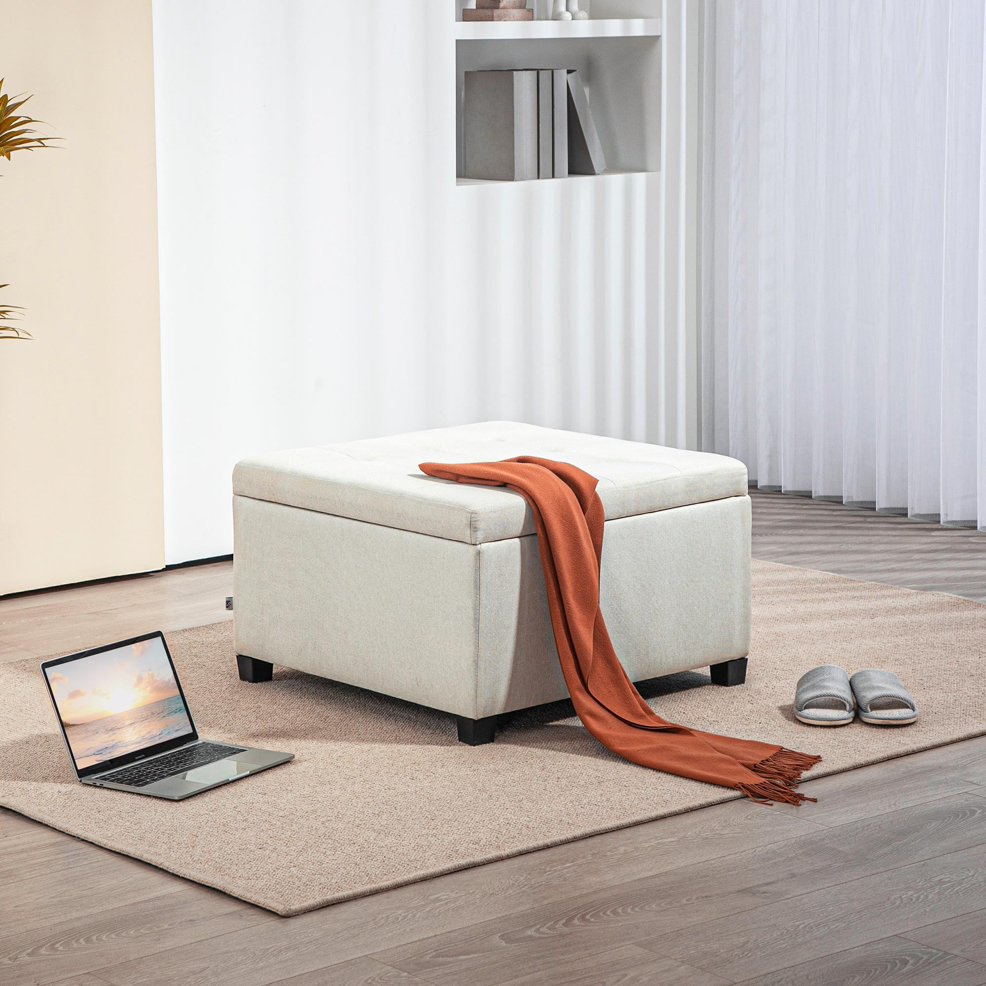 HOMCOM Fabric Tufted Storage Ottoman with Flip Top Seat Lid, Metal ...