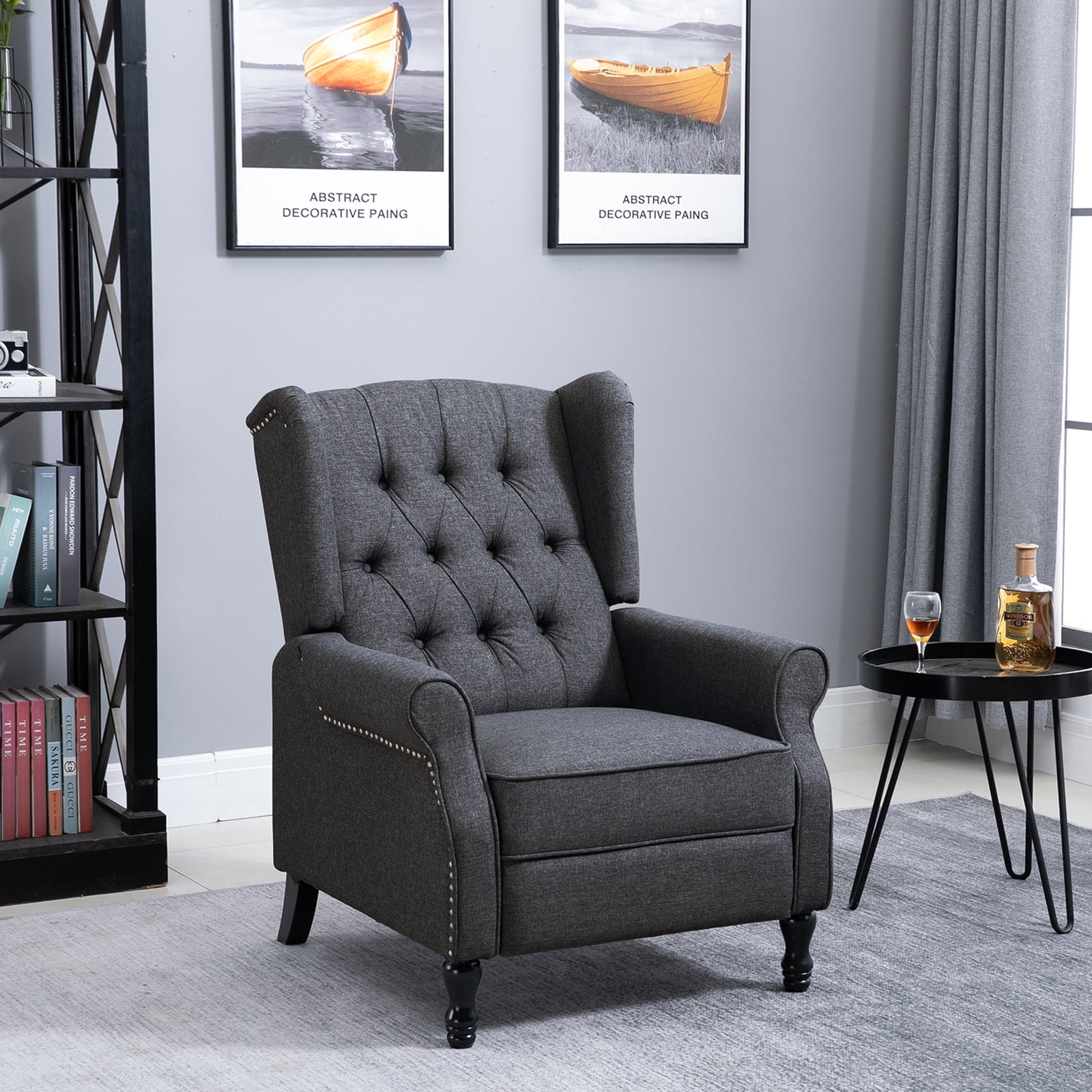 HOMCOM Living Room Wingback Recliner, Tufted Push Back Accent Chair ...