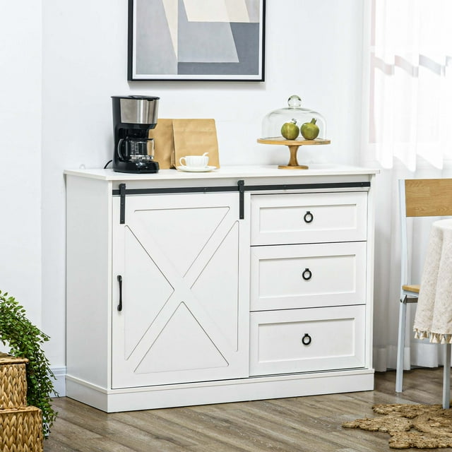 HOMCOM Farmhouse Kitchen Buffet Cabinet, Pantry Sideboard with Doors ...