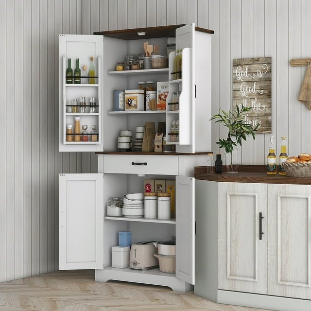HOMCOM Farmhouse Kitchen Pantry Storage Cabinet w/ Doored Shelves, Drawer - Walmart.com