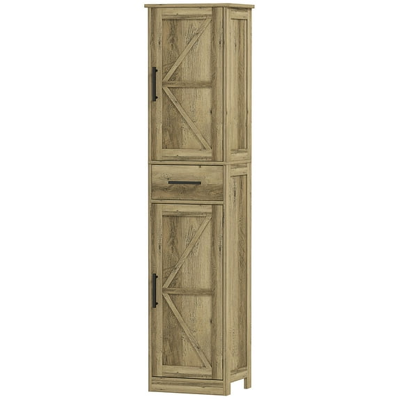 HOMCOM Farmhouse Linen Closet with Drawer, 67" Tall Bathroom Storage ...