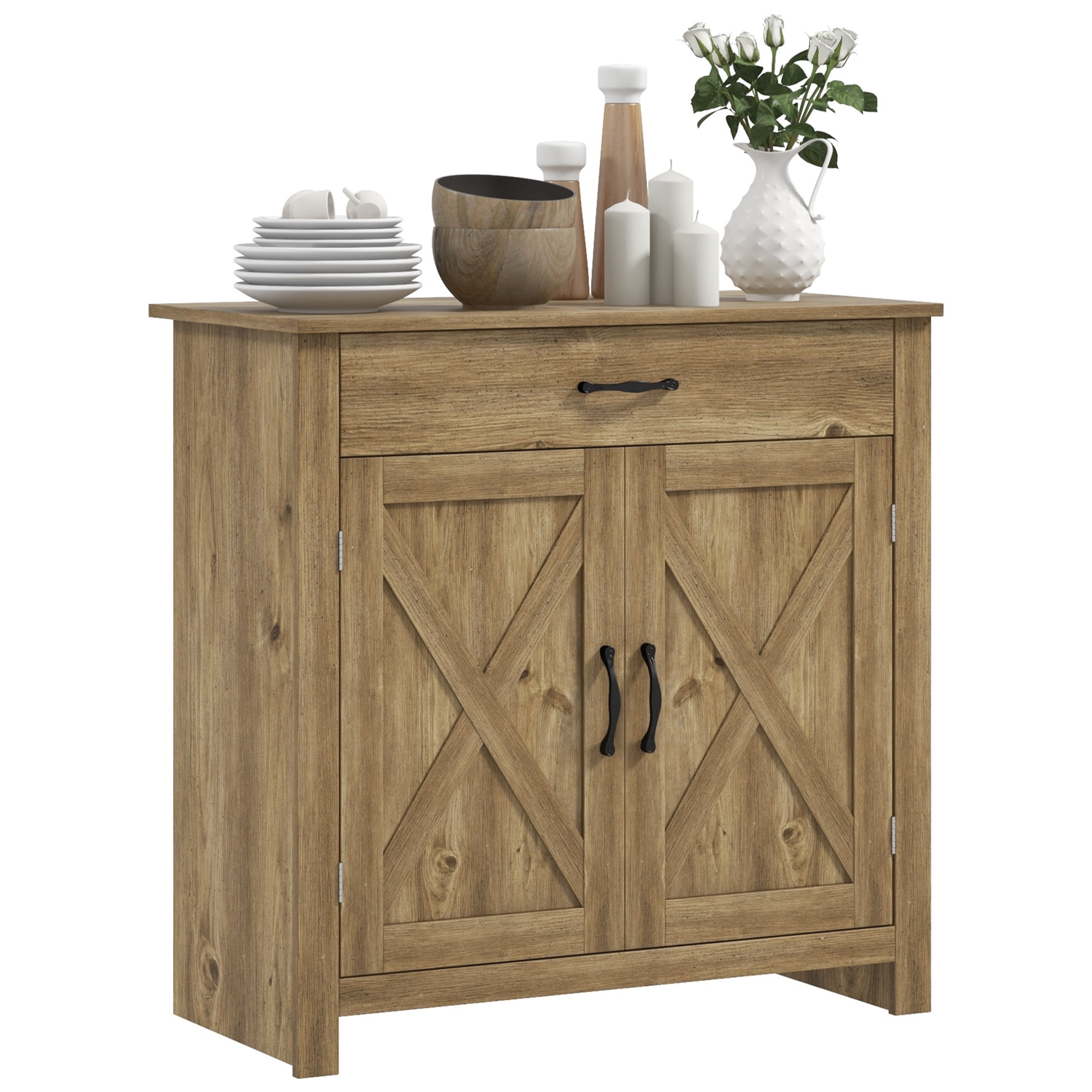 HOMCOM Farmhouse Sideboard Buffet Cabinet, Barn Door Coffee Bar Cabinet ...