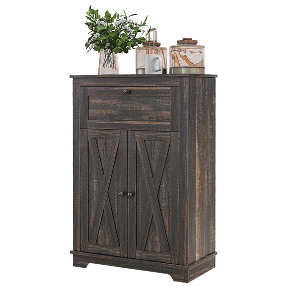 Royalcraft Rustic Accent Cabinet with Carved Doors, Vintage Storage ...