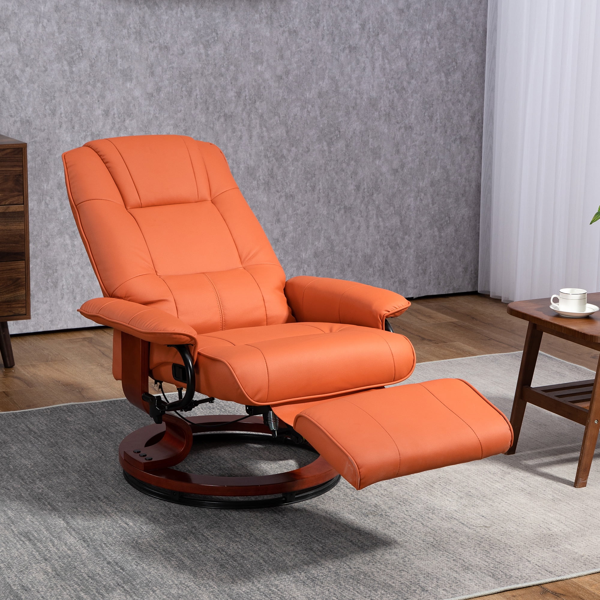 HOMCOM Adult Faux Leather Manual Recliner with Swivel Wood Base in ...