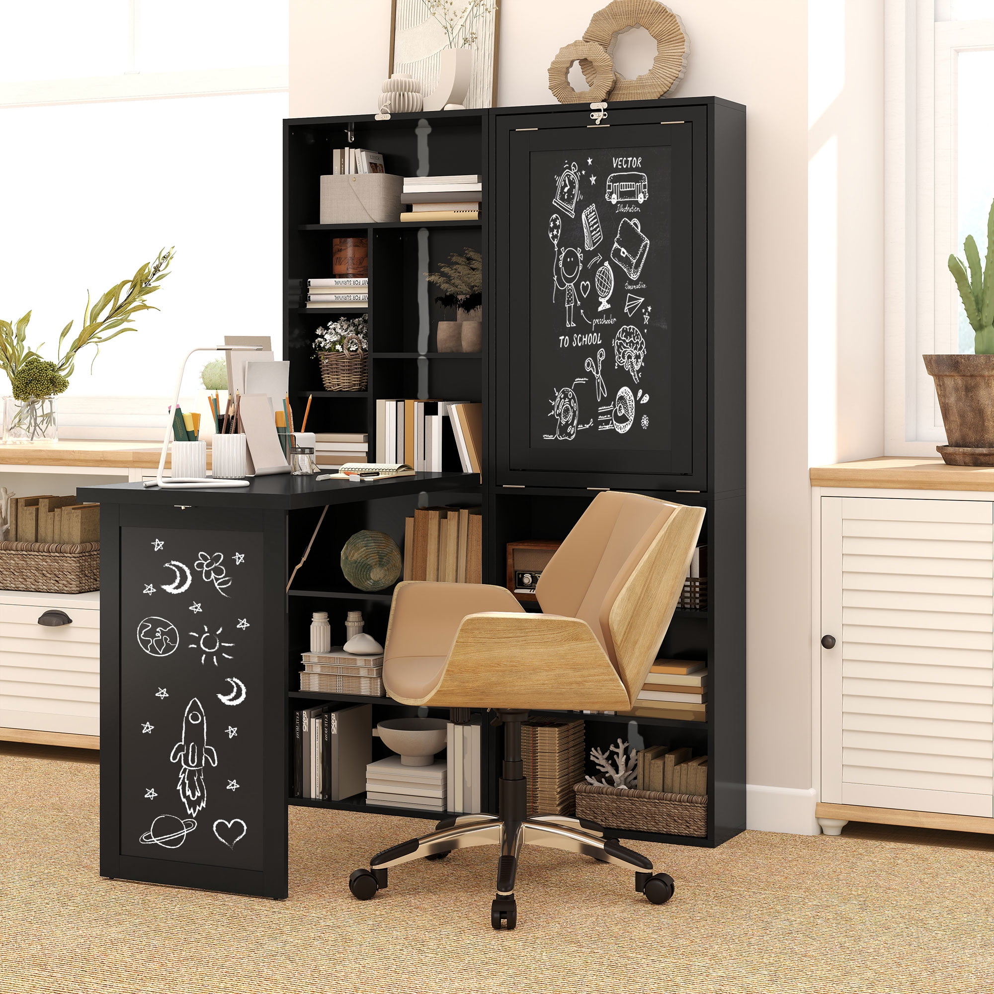 HOMCOM Fold-out Convertible Writing Table, Wall Mount Desk Cabinet with ...
