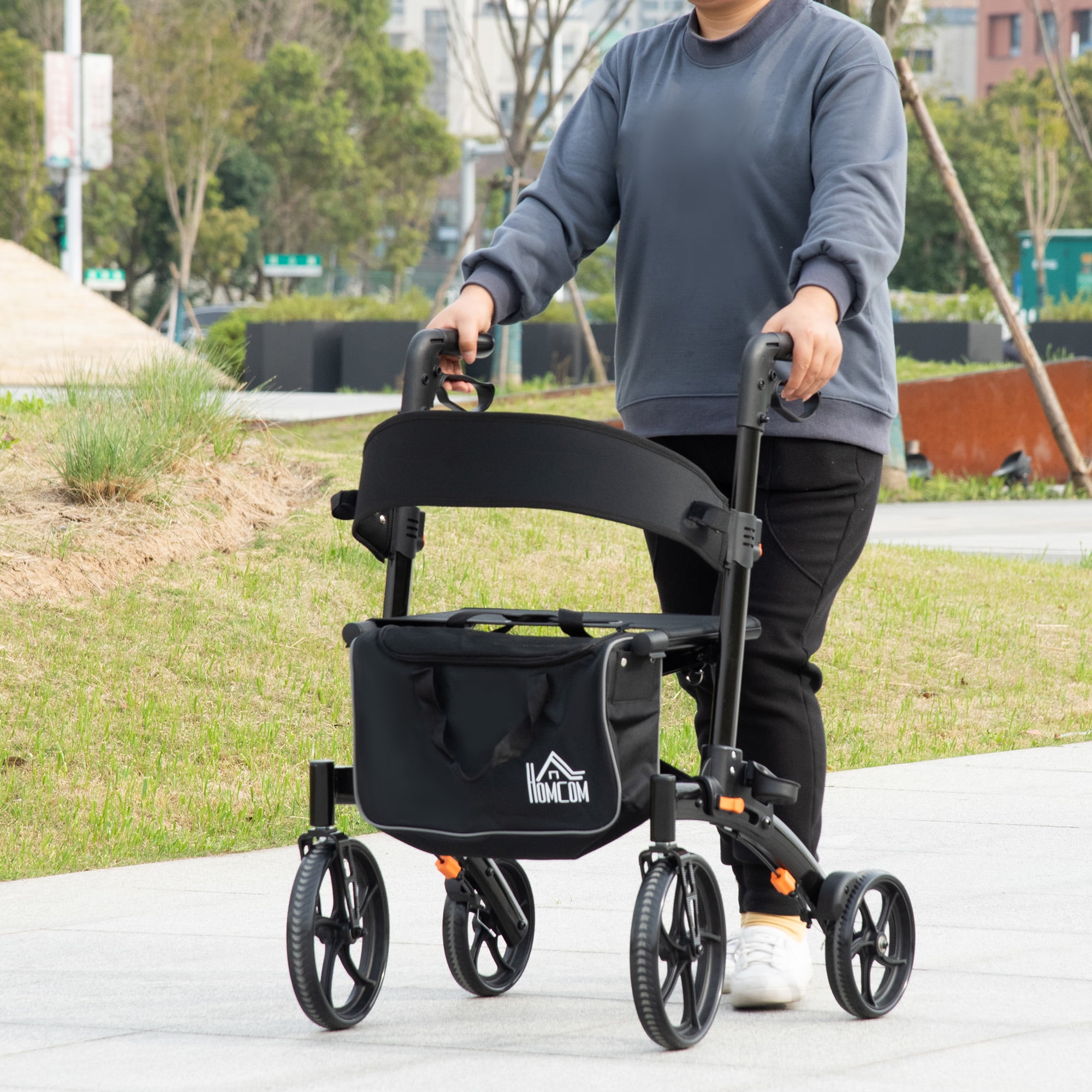 HOMCOM Folding Adjustable Aluminum Rollator Walker with 10'' Wheels ...