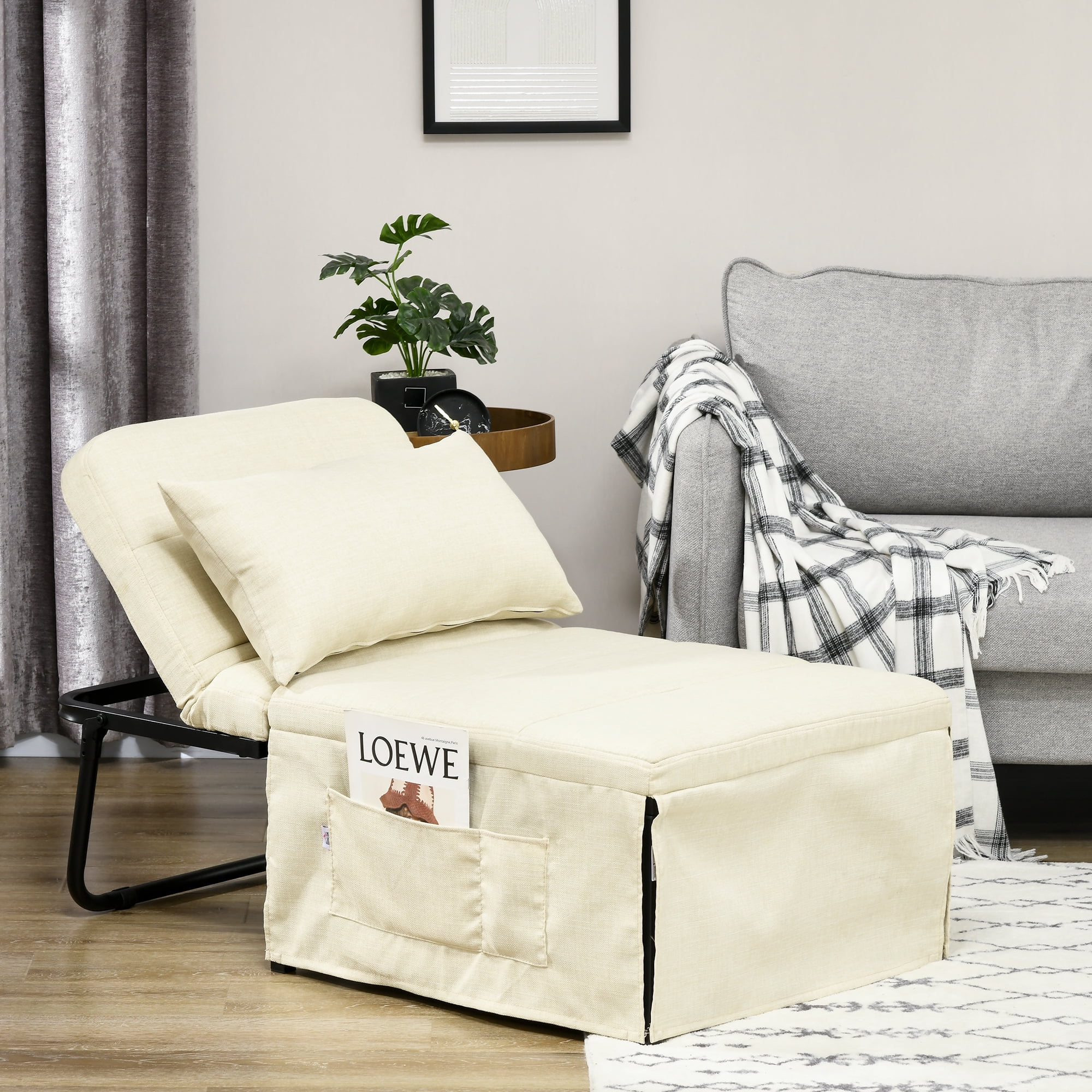HOMCOM Single Couch Folding Sofa Bed for Small Spaces, Cream - Walmart.com
