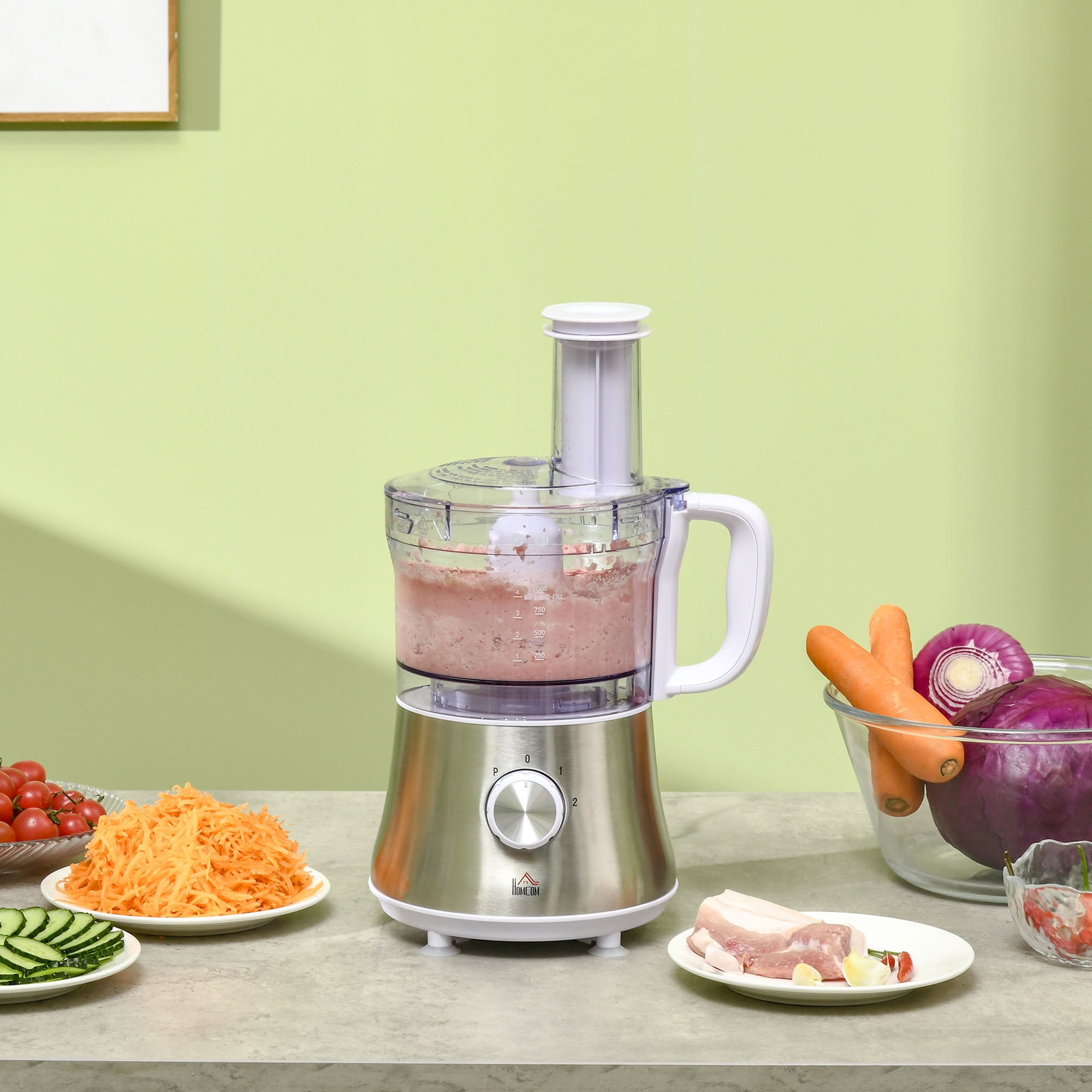 HOMCOM Electric 2-in-1 Blender & Food Processor 500W, Adjustable Speed ...