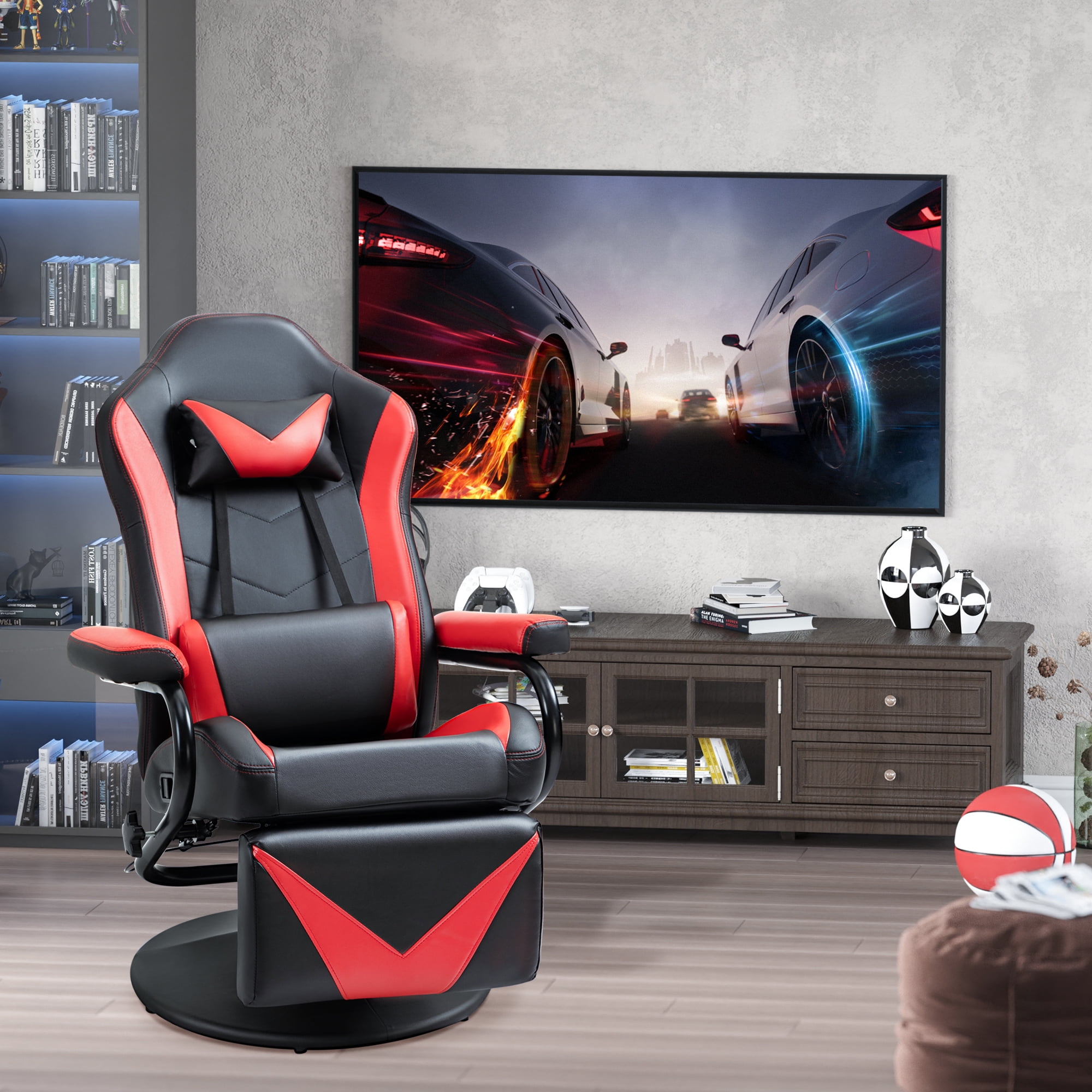 HOMCOM Gamer's Recliner, Racing Style Gaming Chair, Adjustable Backrest ...