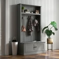 HOMCOM Hall Tree, Entryway Bench w/ Coat Rack, Shoe Cabinet, Gray ...